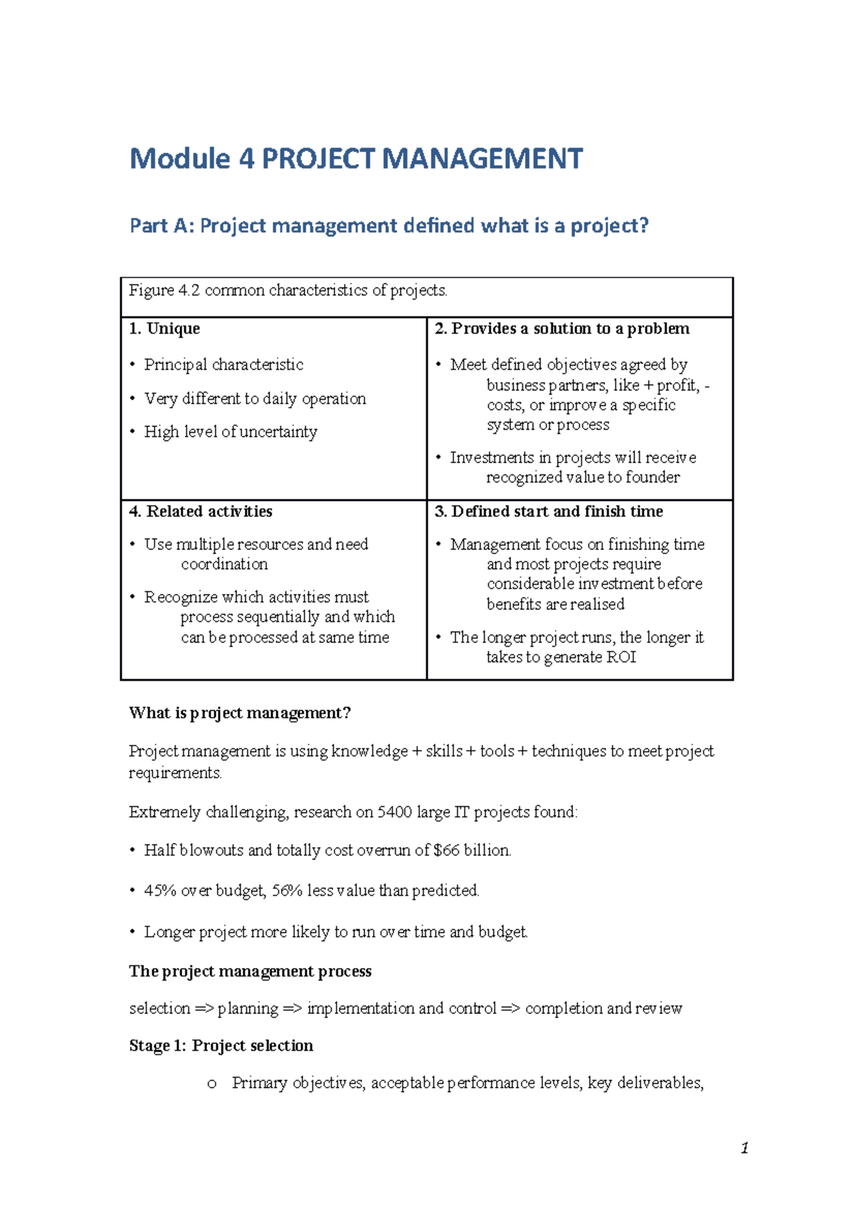 SMA M4 Summary - Notes M4 SMA - Module 4 PROJECT MANAGEMENT Part A ...
