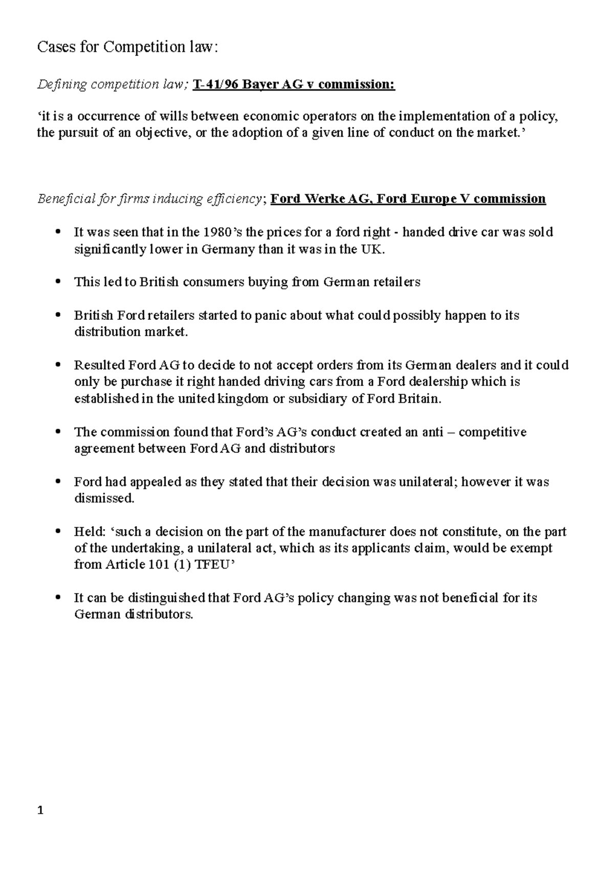 Cases for Competition law - Cases for Competition law: Defining ...