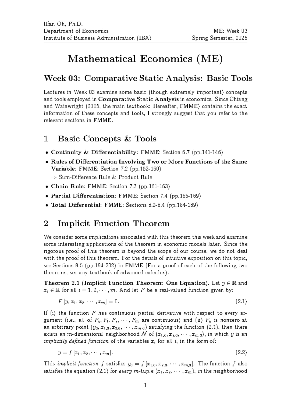 ME: Week 03 Spring 2026 - Comparative Static Analysis Notes - Studocu