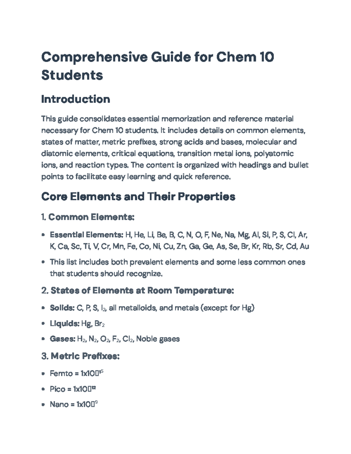 Chem 10 Comprehensive Study Guide: Key Concepts & Reactions - Studocu