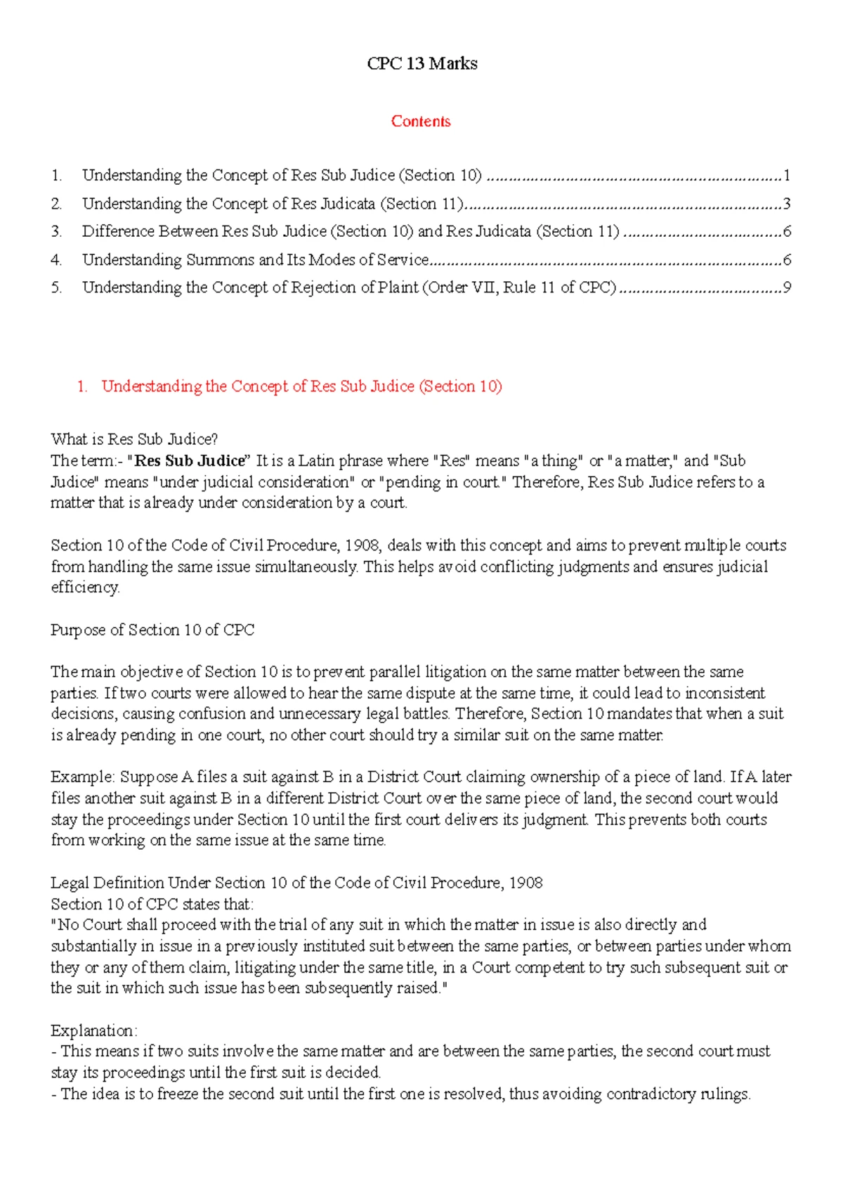 CPC 1908 final summary of summary suits and procedures - Studocu