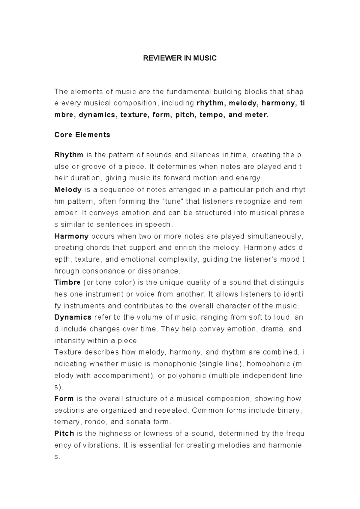 REVIEWER IN MUSIC: Core Elements, Staff, and Historical Overview - Studocu