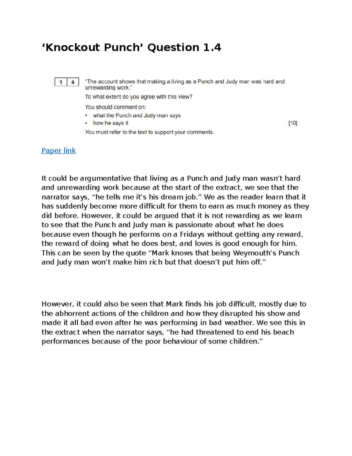 ENGL 101: Analysis of 'Knockout Punch' - Question 1 Examination - Studocu