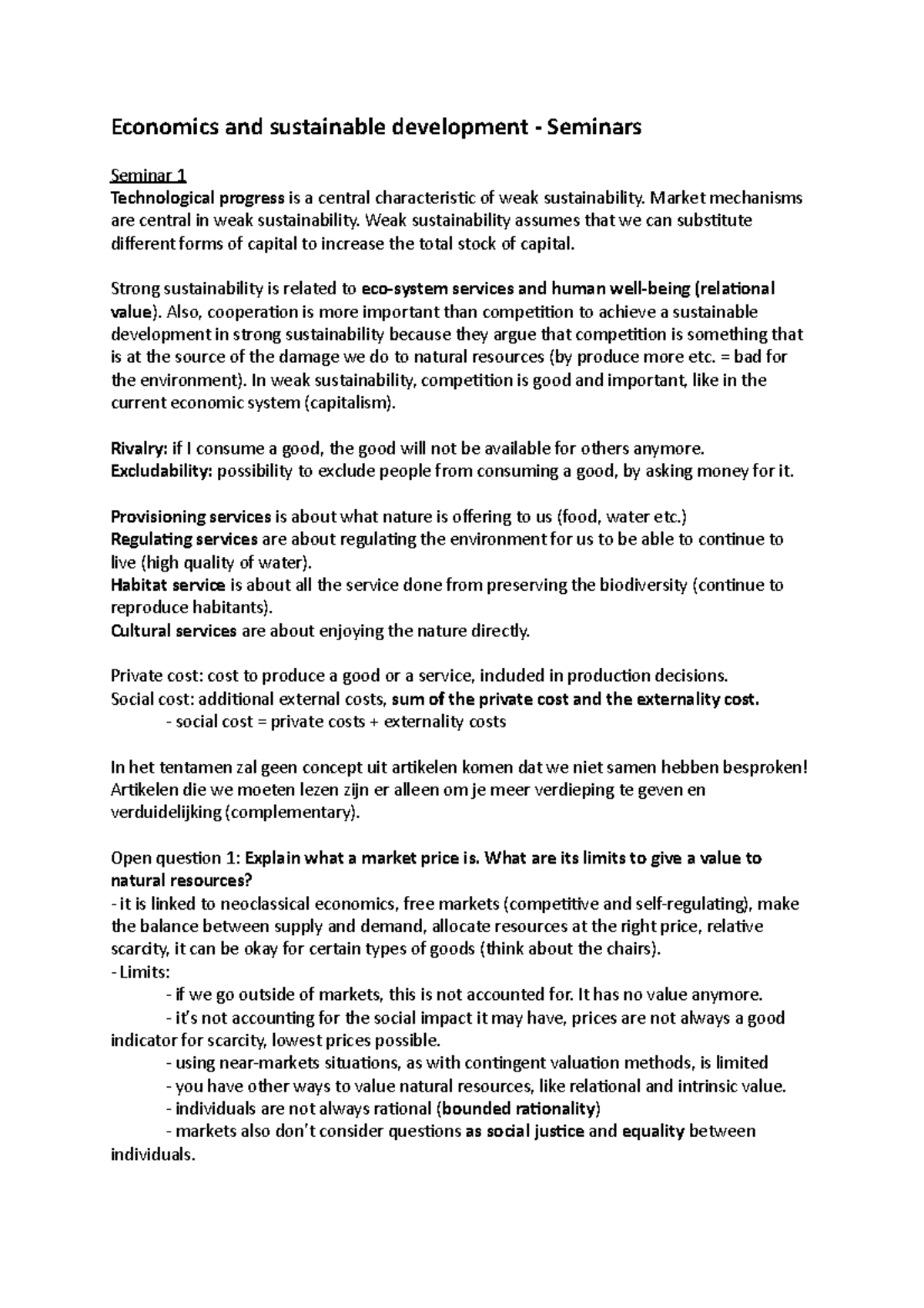 Economics and Sustainable Development: Seminar Notes (ECO 202 ...