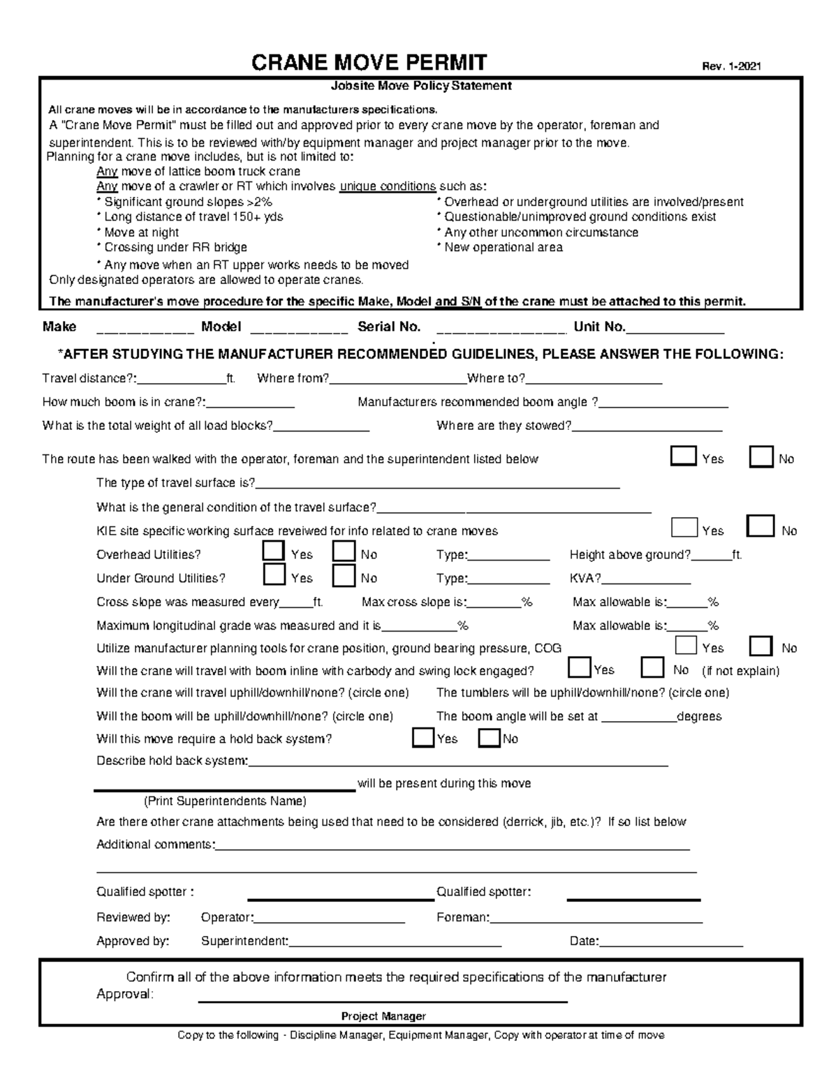 Crane Move Permit F2362 Rev 1: Jobsite Move Policy Guidelines - Studocu