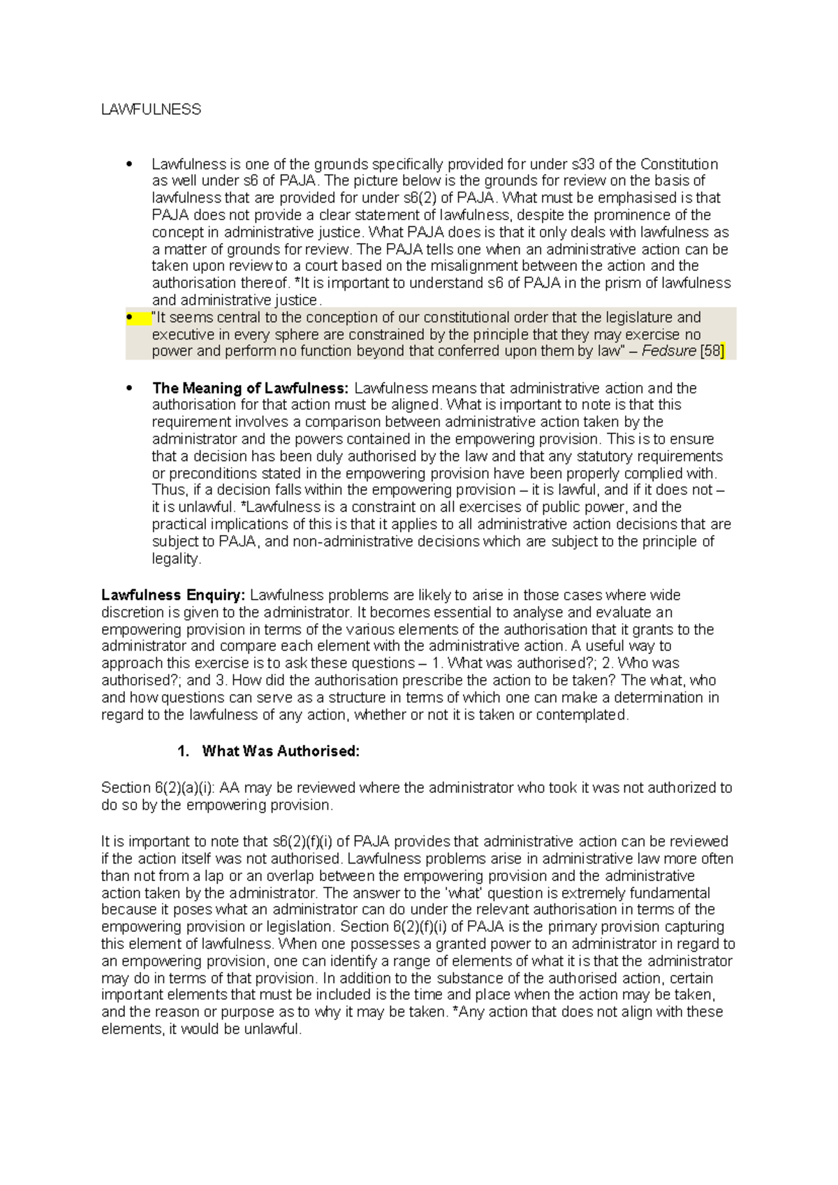 PAJA Section 6: Lawfulness in Administrative Action Notes - Studocu