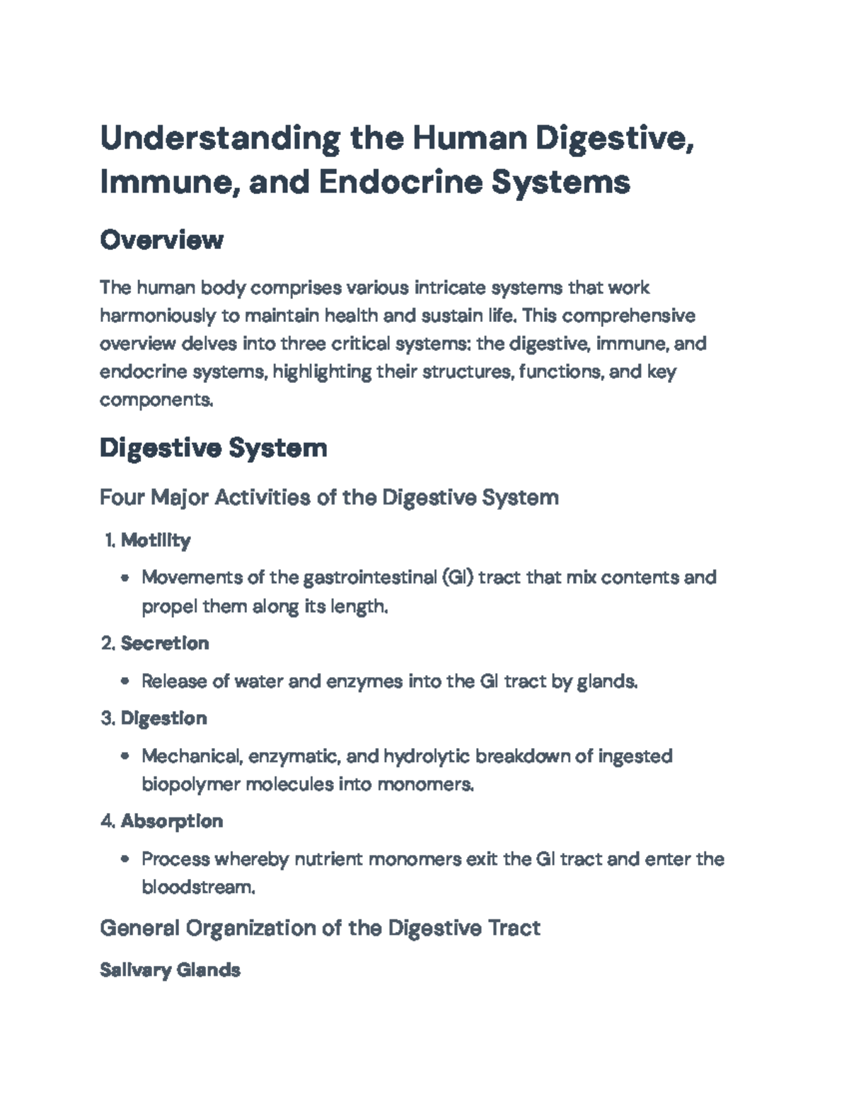 Understanding the Human Digestive, Immune, and Endocrine Systems ...
