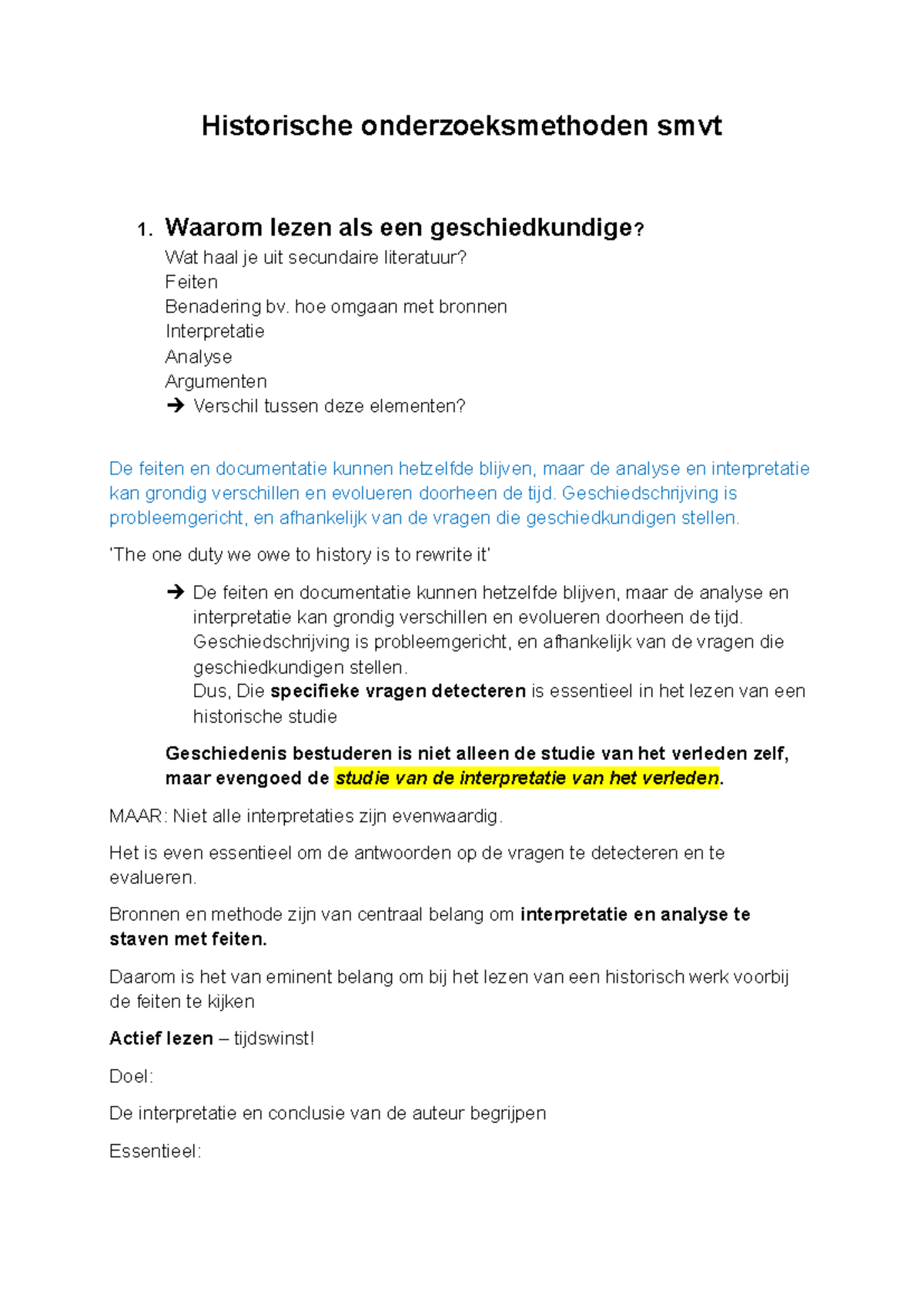 Historische Onderzoeksmethoden SMVT: Analyse en Interpretatie van ...