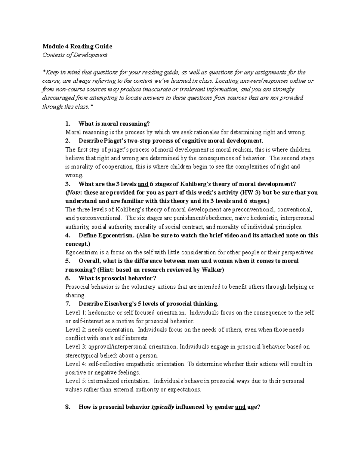 Module 4 Reading Guide - Module 4 Reading Guide Contexts of Development ...