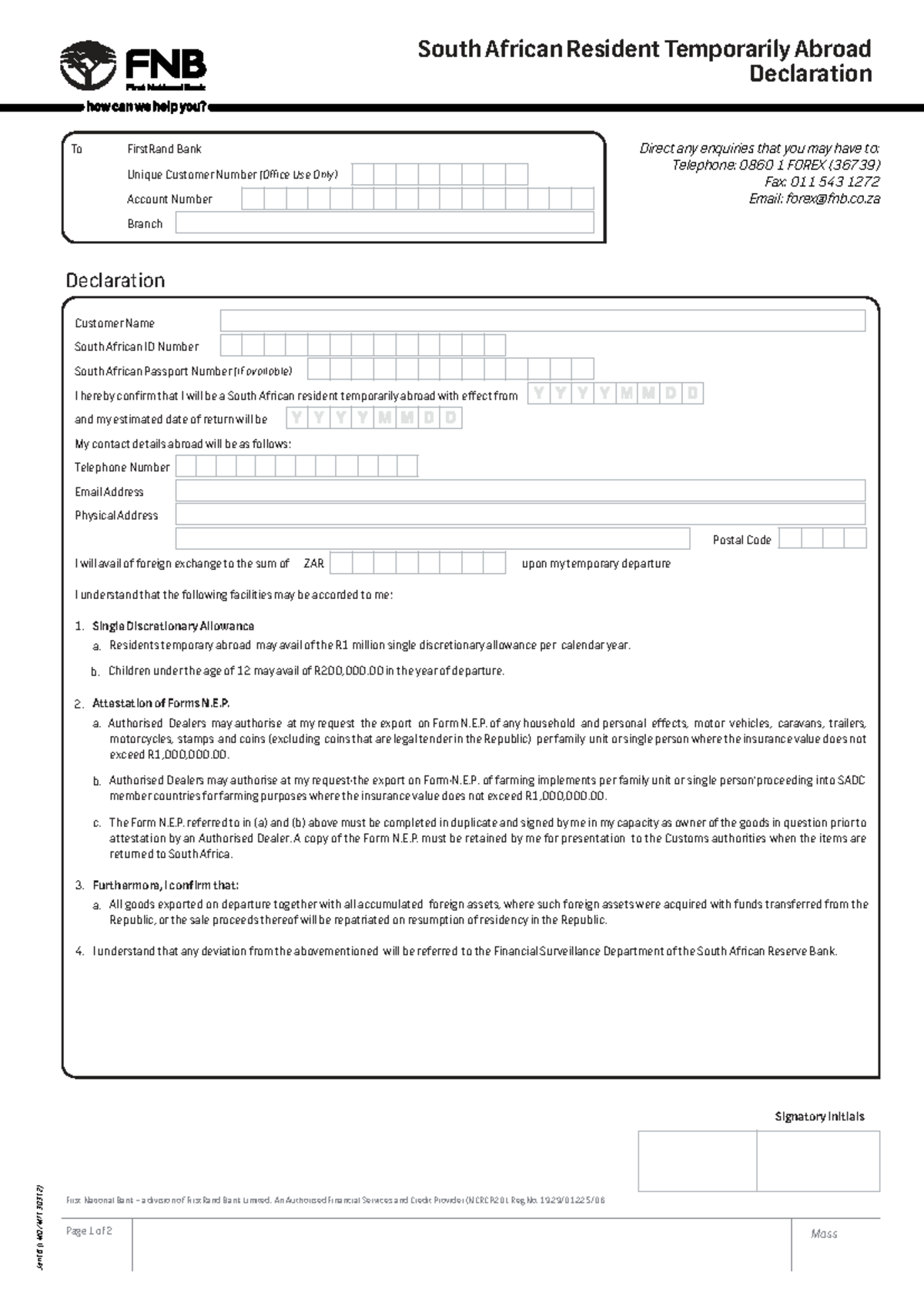South African Resident Abroad Declaration Form - Studocu