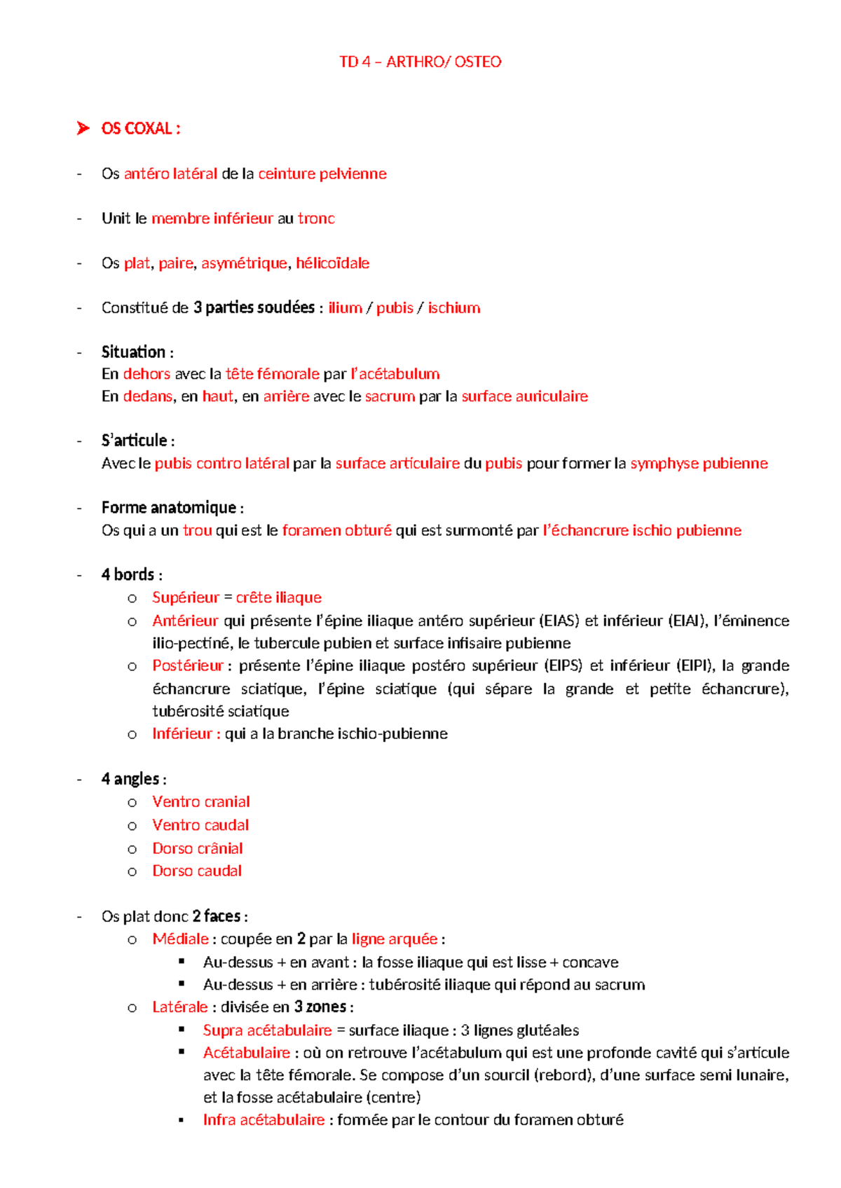 TD 4 OSTEO OS COXAL : Anatomie et Caractéristiques de l'Os Coxal - Studocu