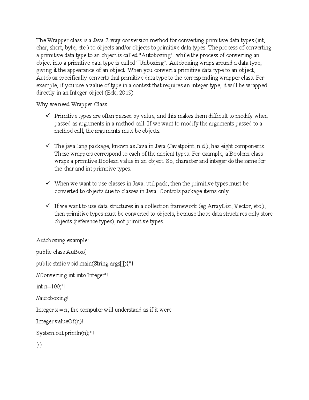 Unit 7 Discussion: Understanding Java Wrapper Classes and Autoboxing ...
