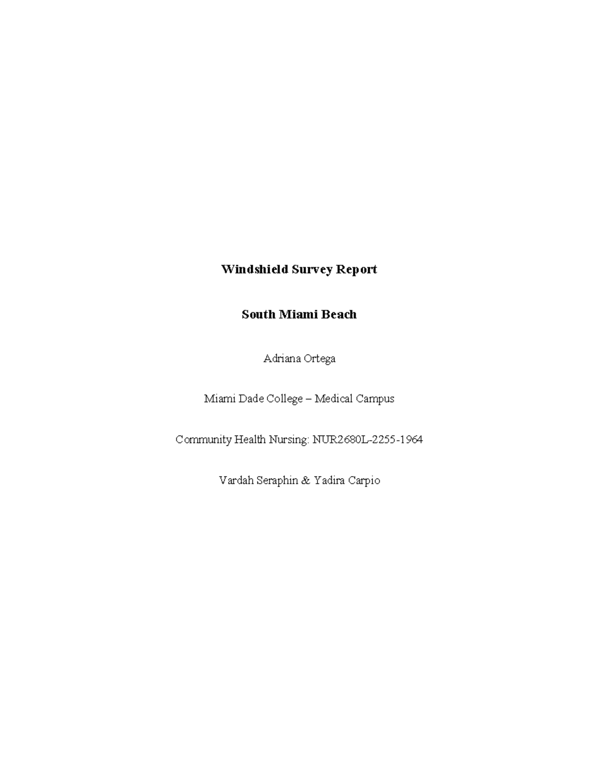 Windshield Survey Report: Community Health in South Miami Beach - Studocu