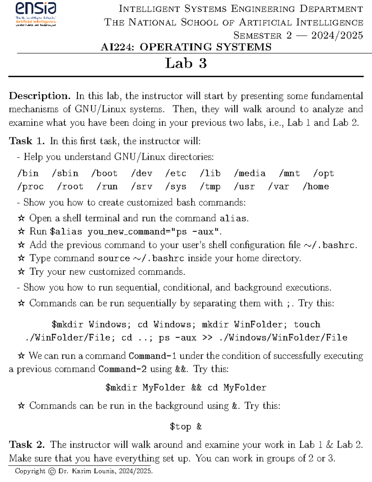 Lab 3 - Lab sheet - Intelligent Systems Engineering Department The National School of Artificial ...