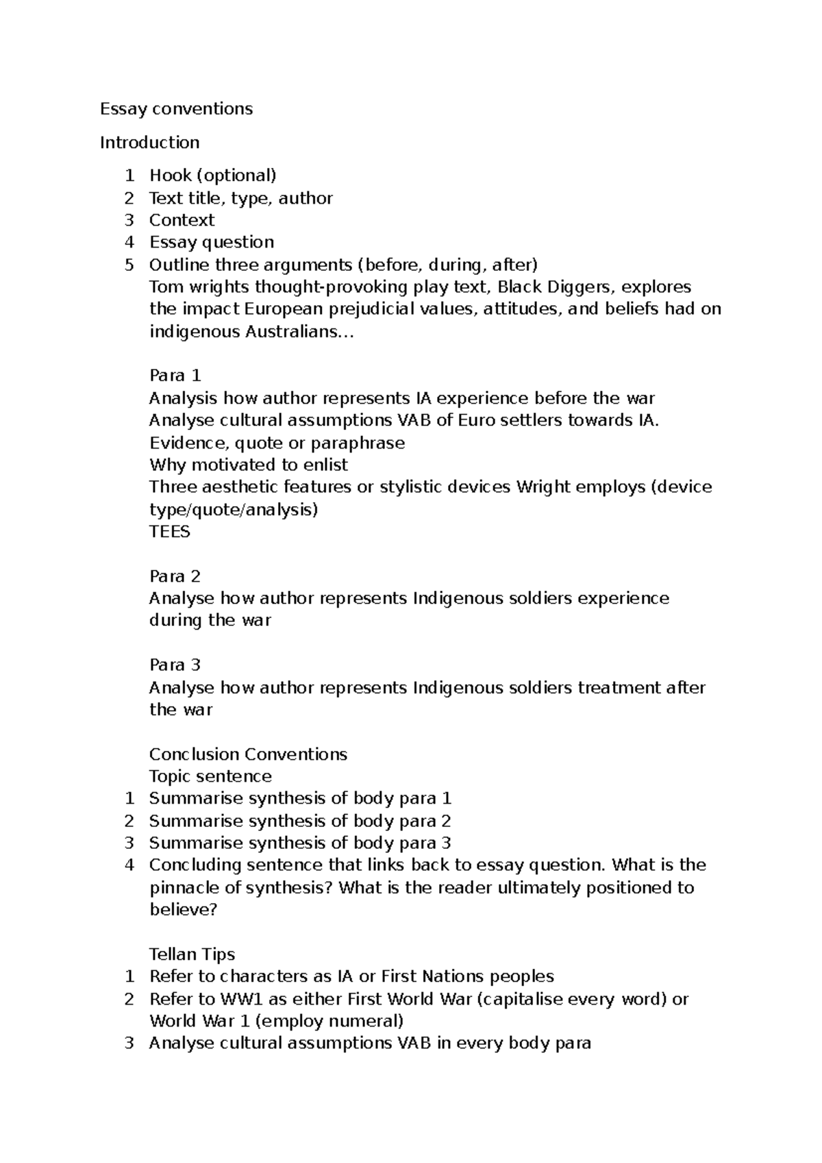 Essay Conventions: Analyzing Tom Wright's "Black Diggers" (ENG101 ...