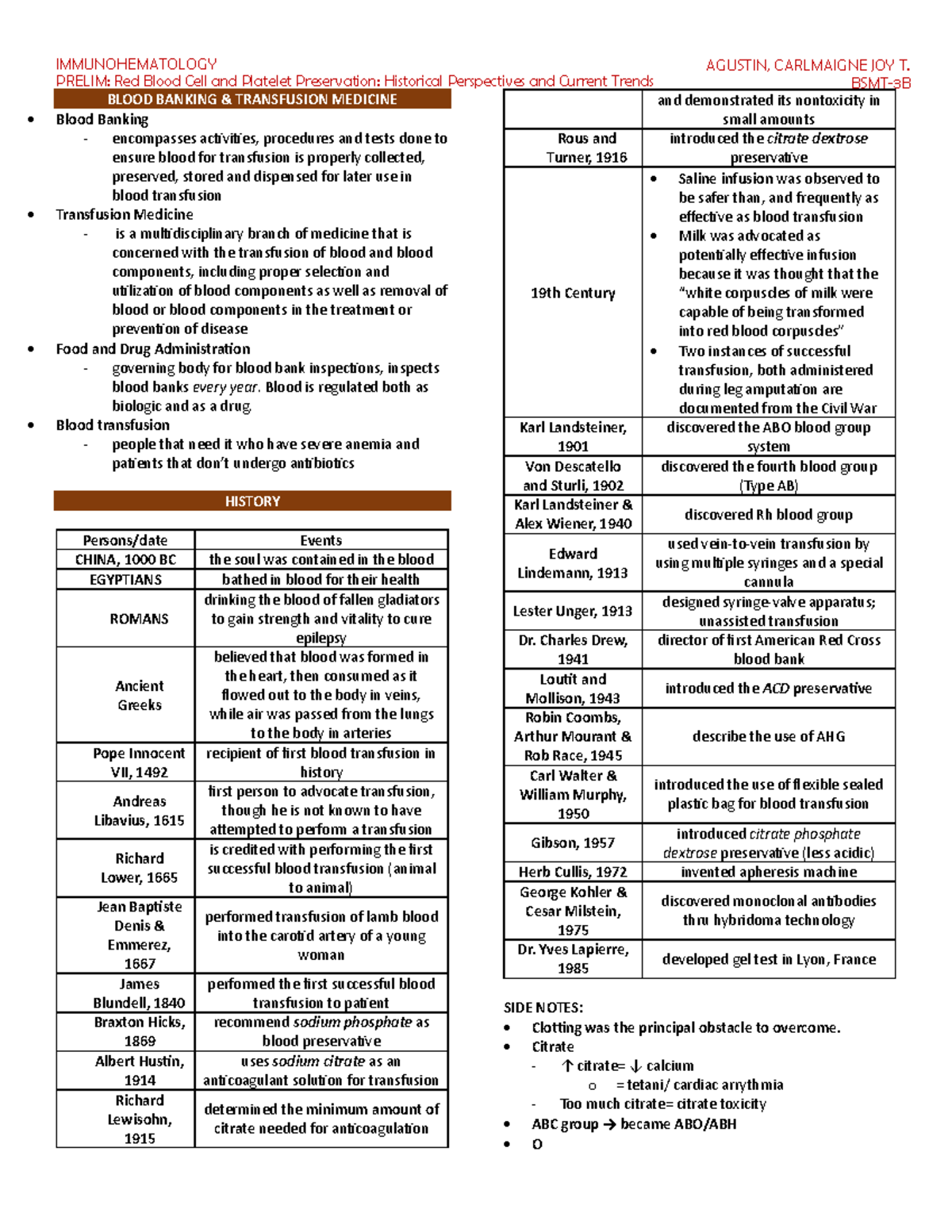Bb-1 - Reviewer - PRELIM: Red Blood Cell and Platelet Preservation: Historical Perspectives and ...