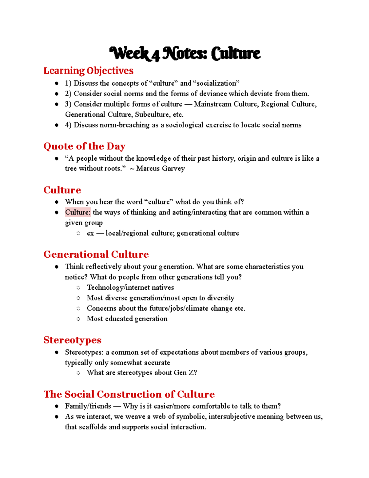 Sociology 101: Week 4 Notes on Culture & Social Norms - Studocu