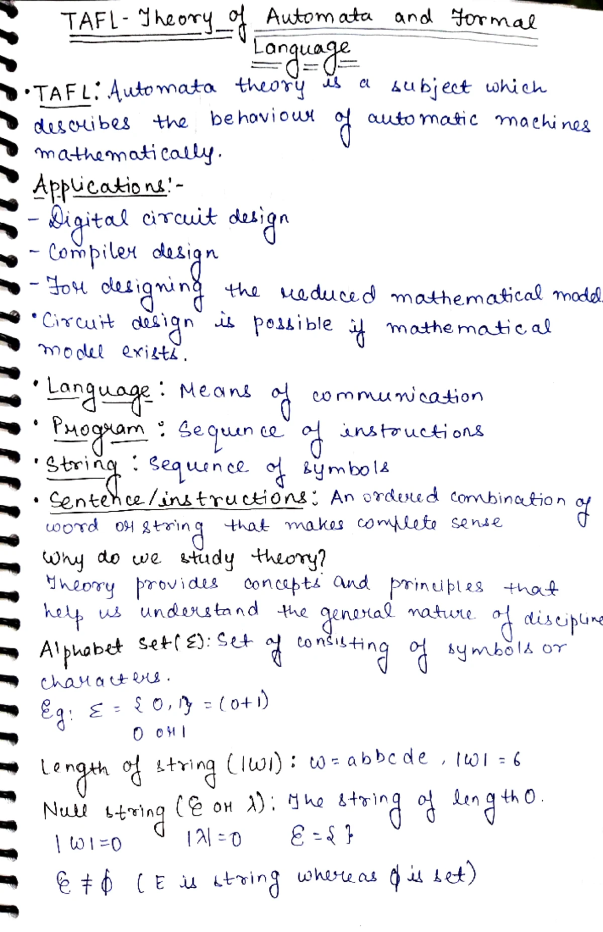 Theory of automata - Unit-1 Handwritten notes - TAFL Jh heory Autom ata ...