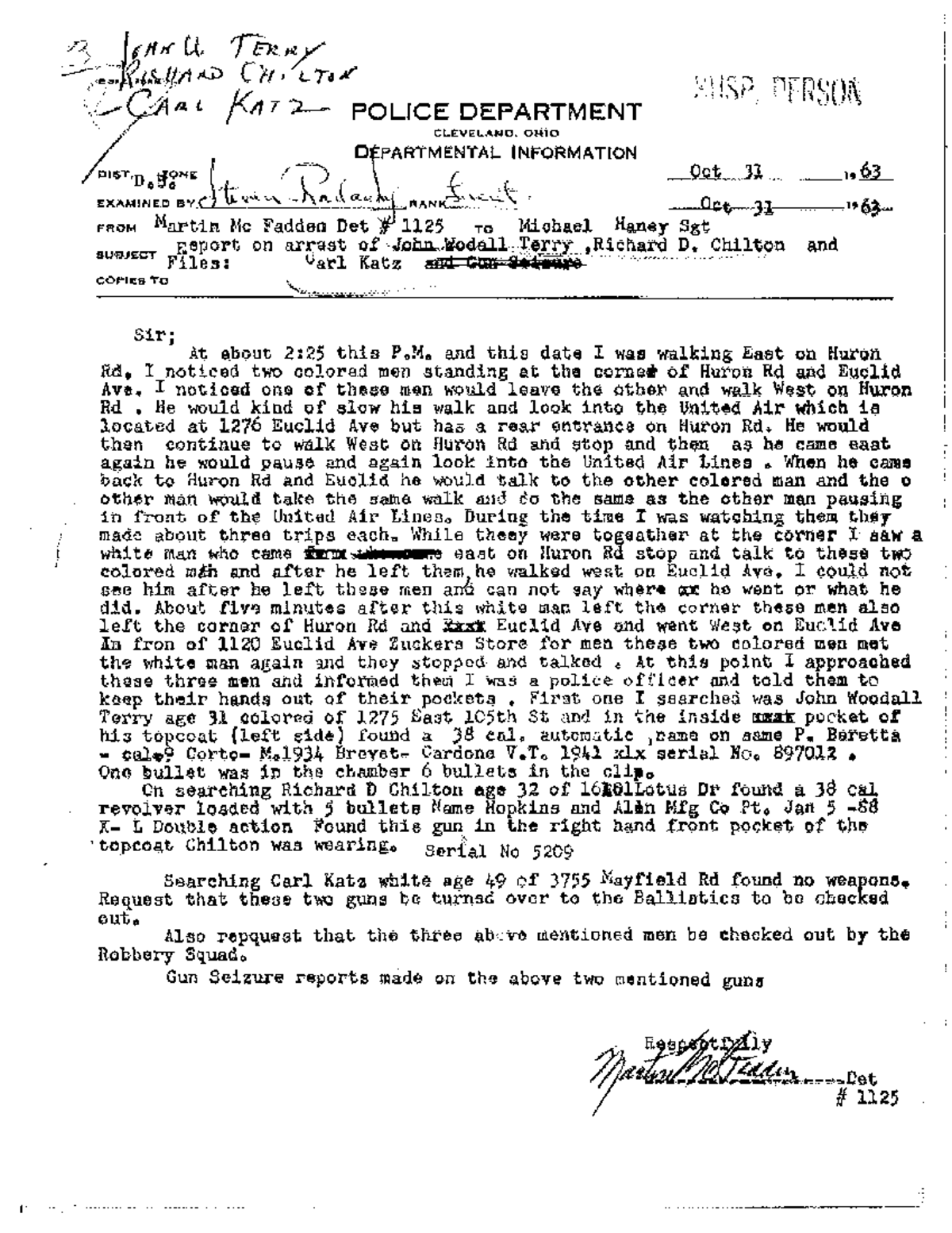 Terry v. Ohio Police Report: Arrest Overview (1963) - Studocu