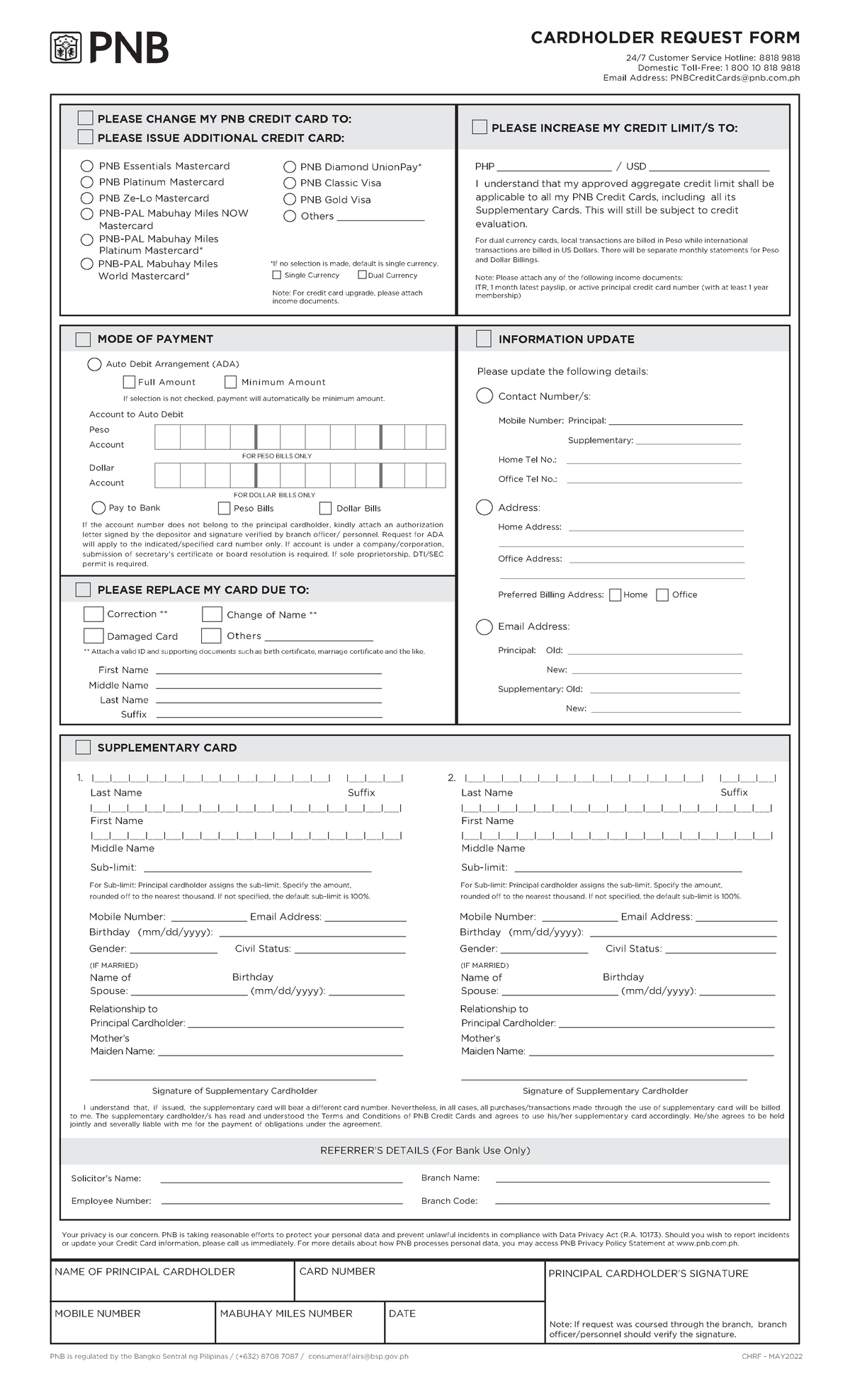 PNB Credit Cardholder Request Form: Updates and Additional Cards - Studocu