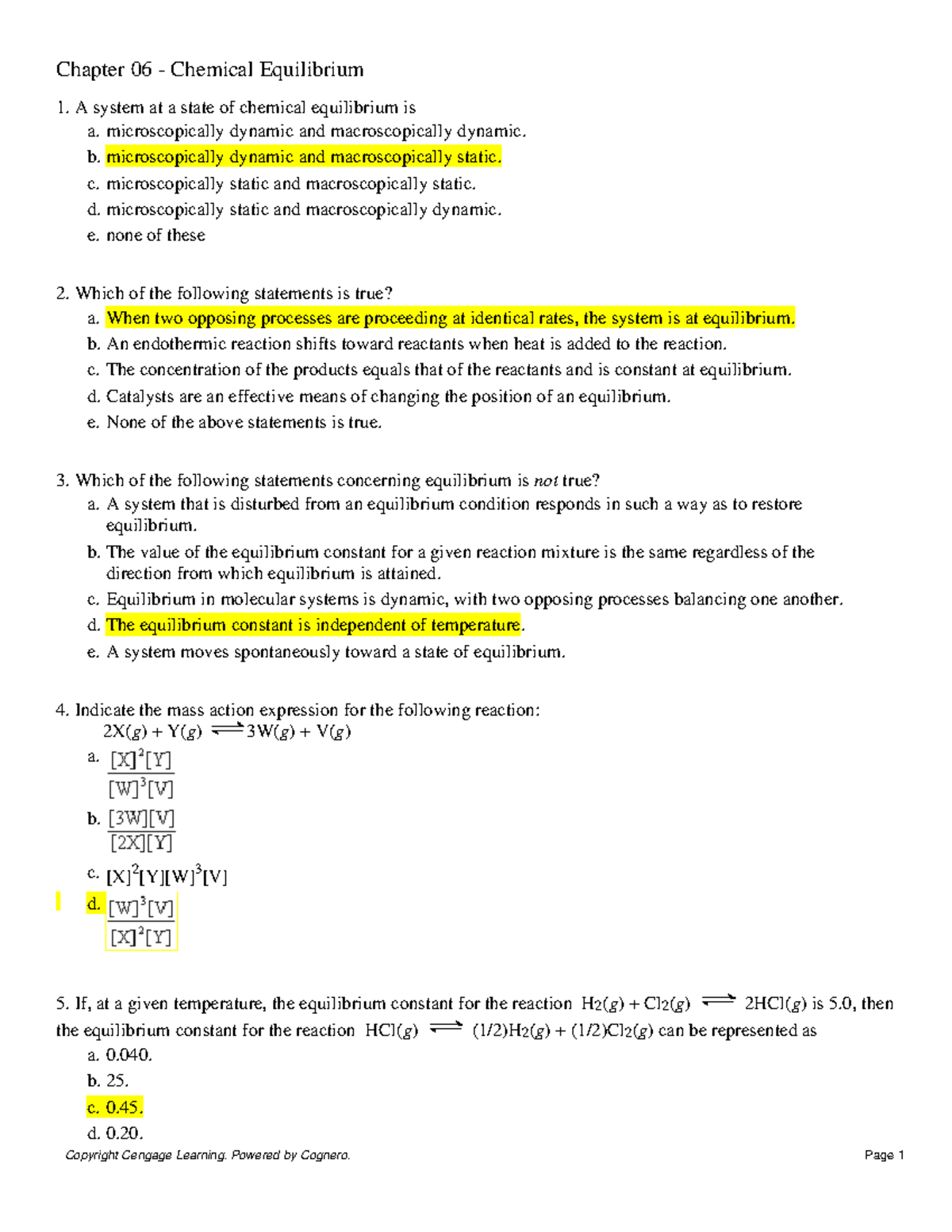 Chapter 06: Understanding Chemical Equilibrium Dynamics - Studocu