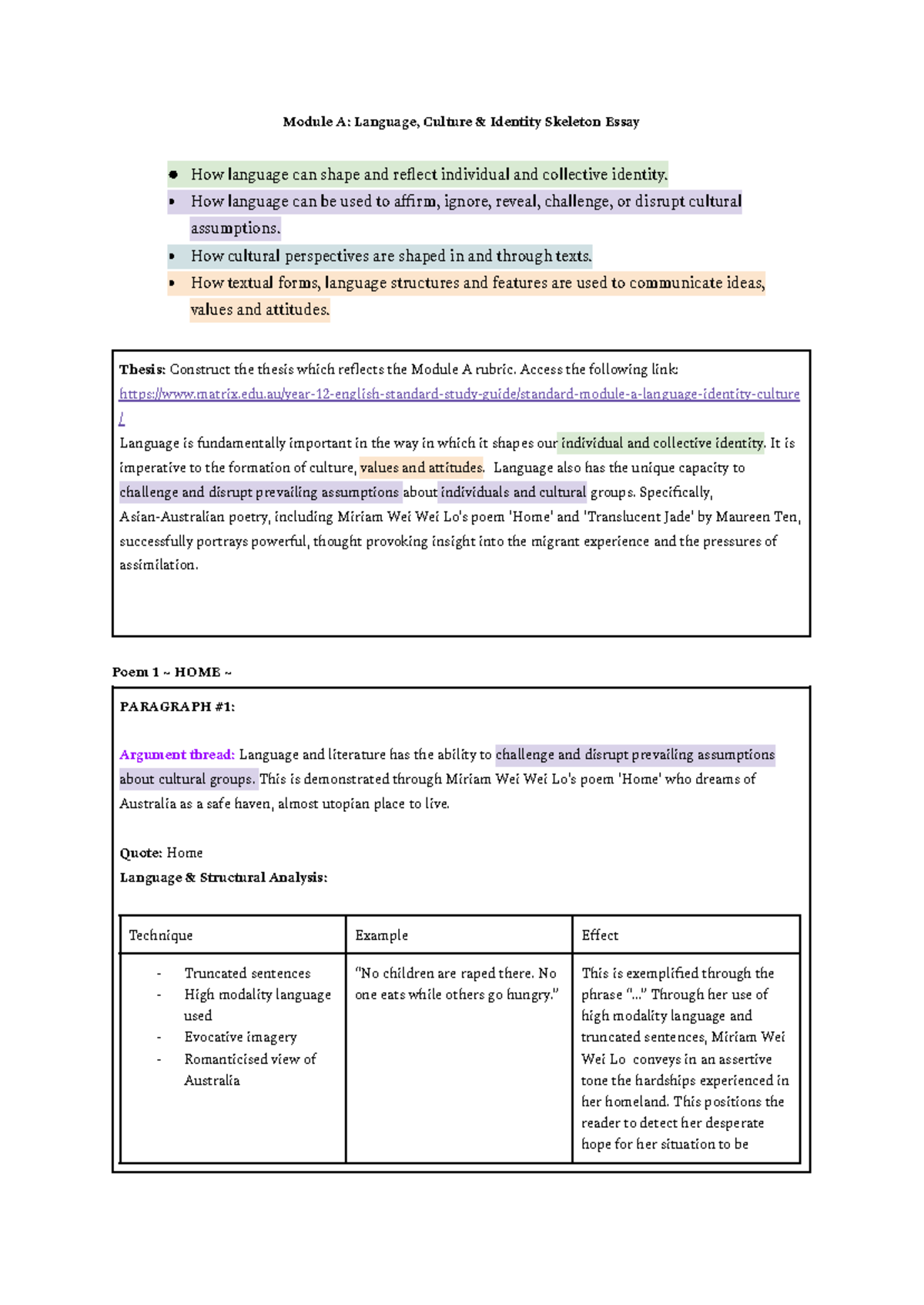 Module A Language, Culture & Identity Skeleton Essay - Module A ...