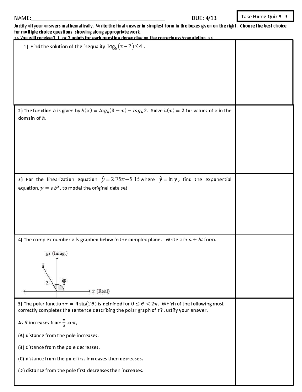 APPC2 Take Home Quiz 3: Mathematical Justifications Required - Studocu