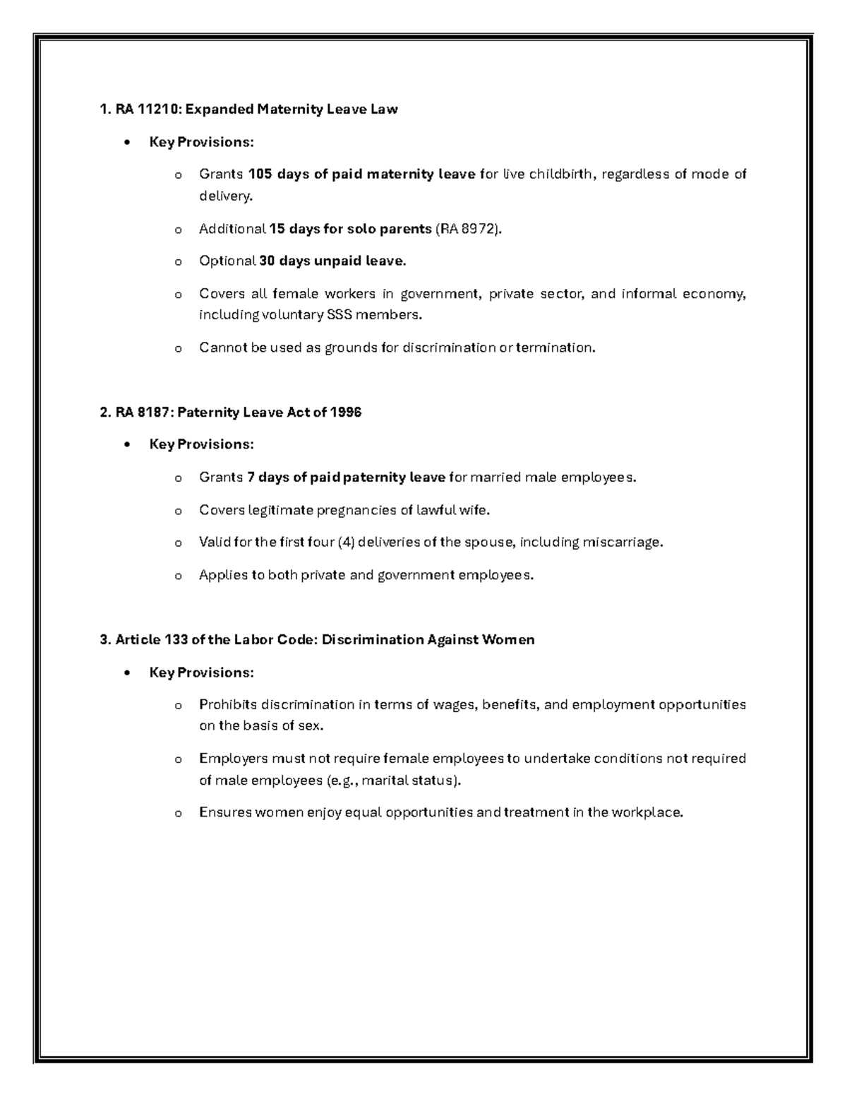 Labor LAW Finals Reviewer: Key Legislation and Employee Rights - Studocu