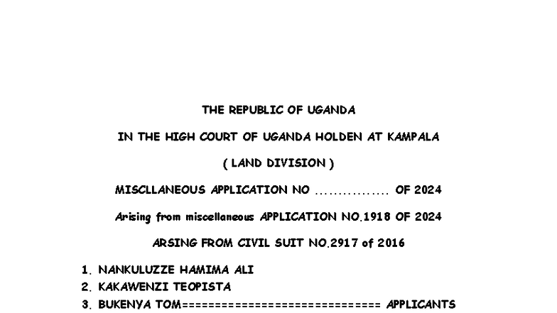 Submissions for Temporary Injunction in NFA Case No. 1918/2024 - Studocu