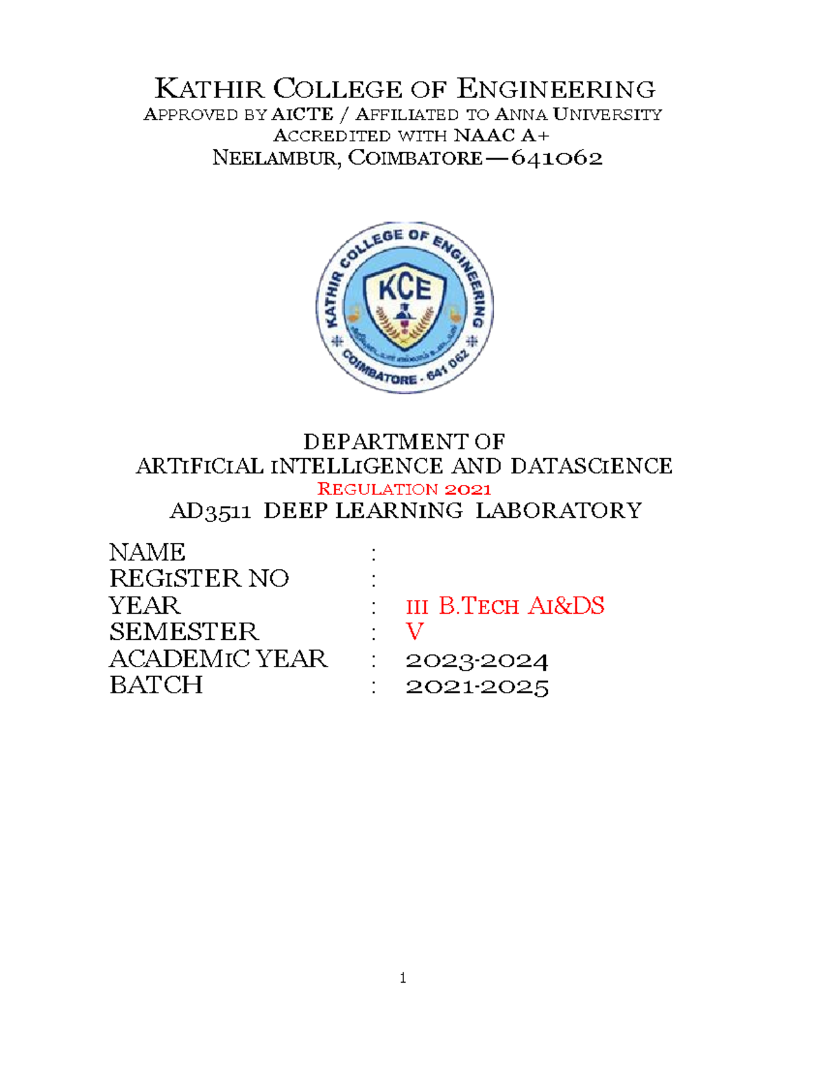 AD3511 Deep Learning Laboratory - Lab Manual and Experiments - Studocu