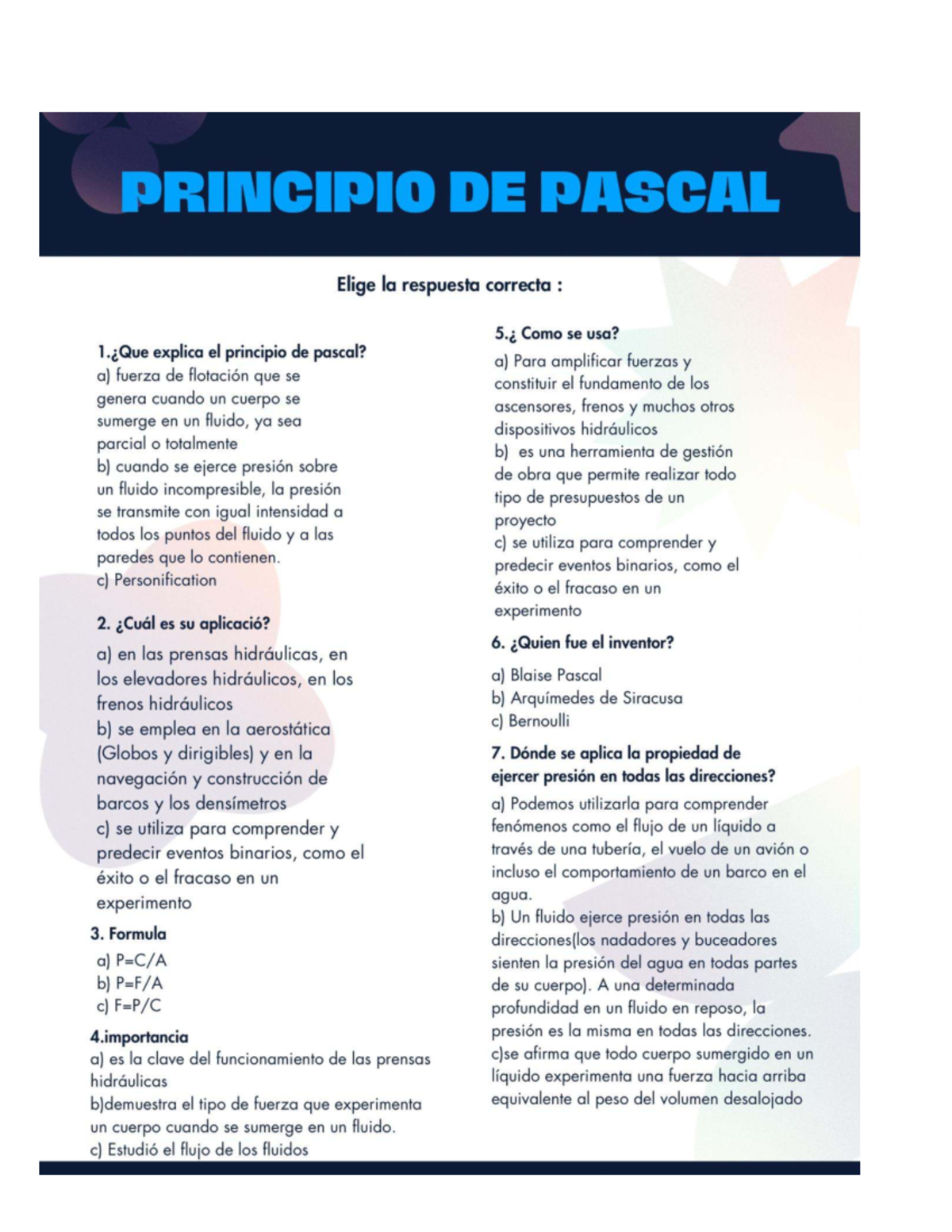 Principio de Pascal - Tarea de Preguntas y Respuestas - Studocu