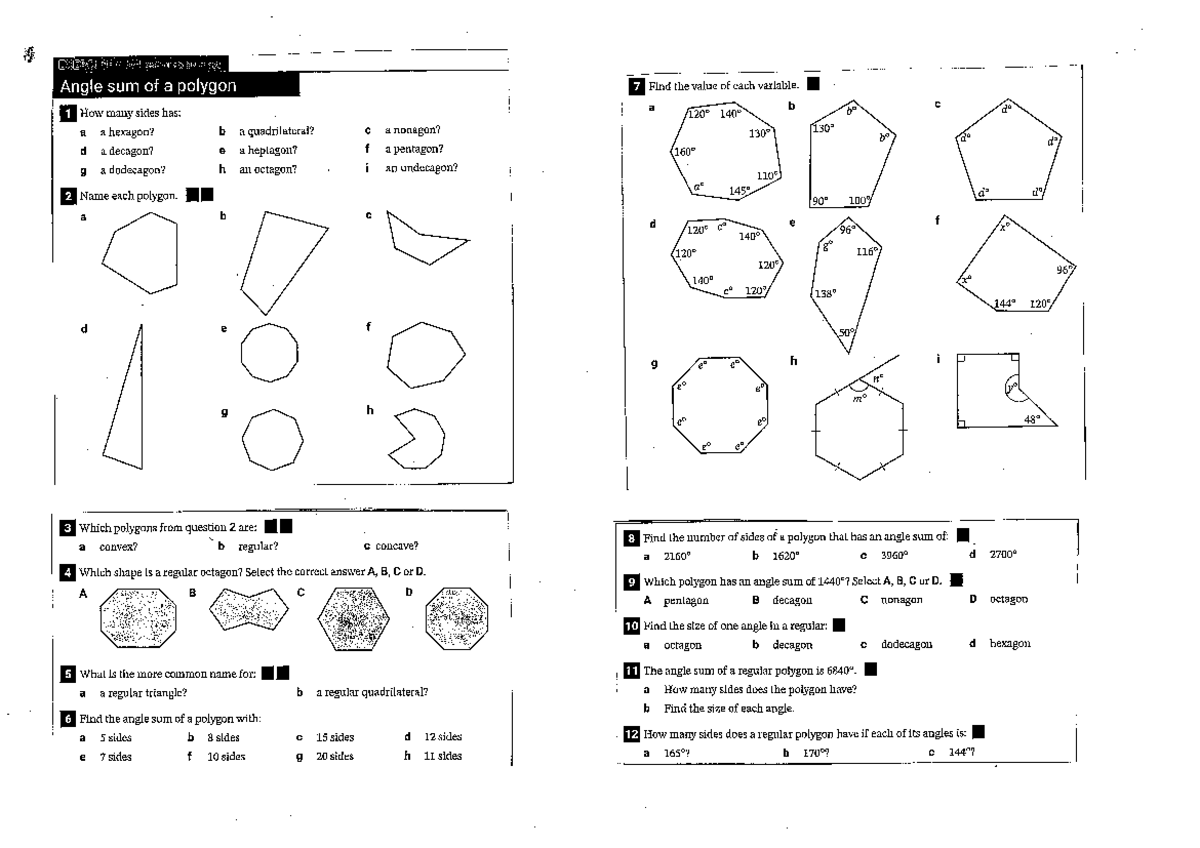 MATH 7 Exercise: Angle Sum of Polygons Practice Paper - Studocu