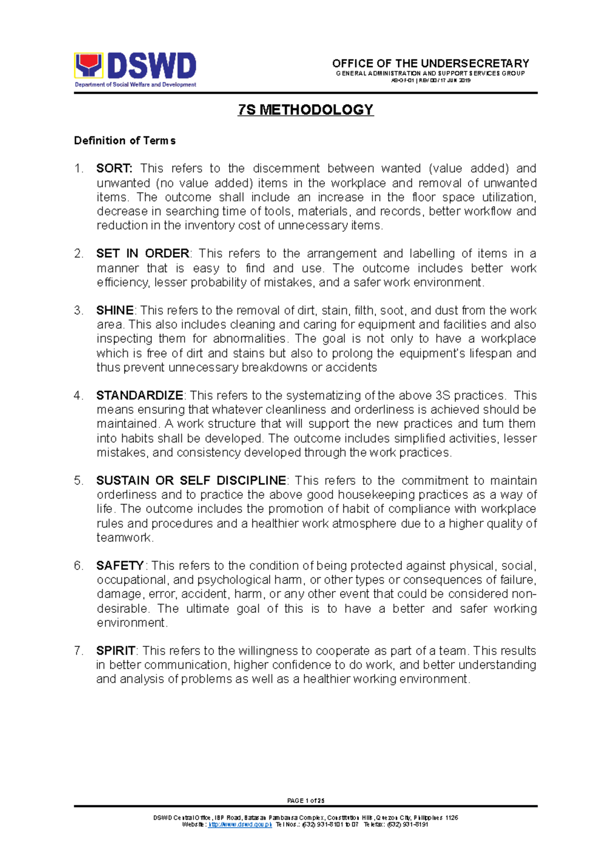 7S Good Housekeeping Procedures: Draft Guidelines and Implementation ...