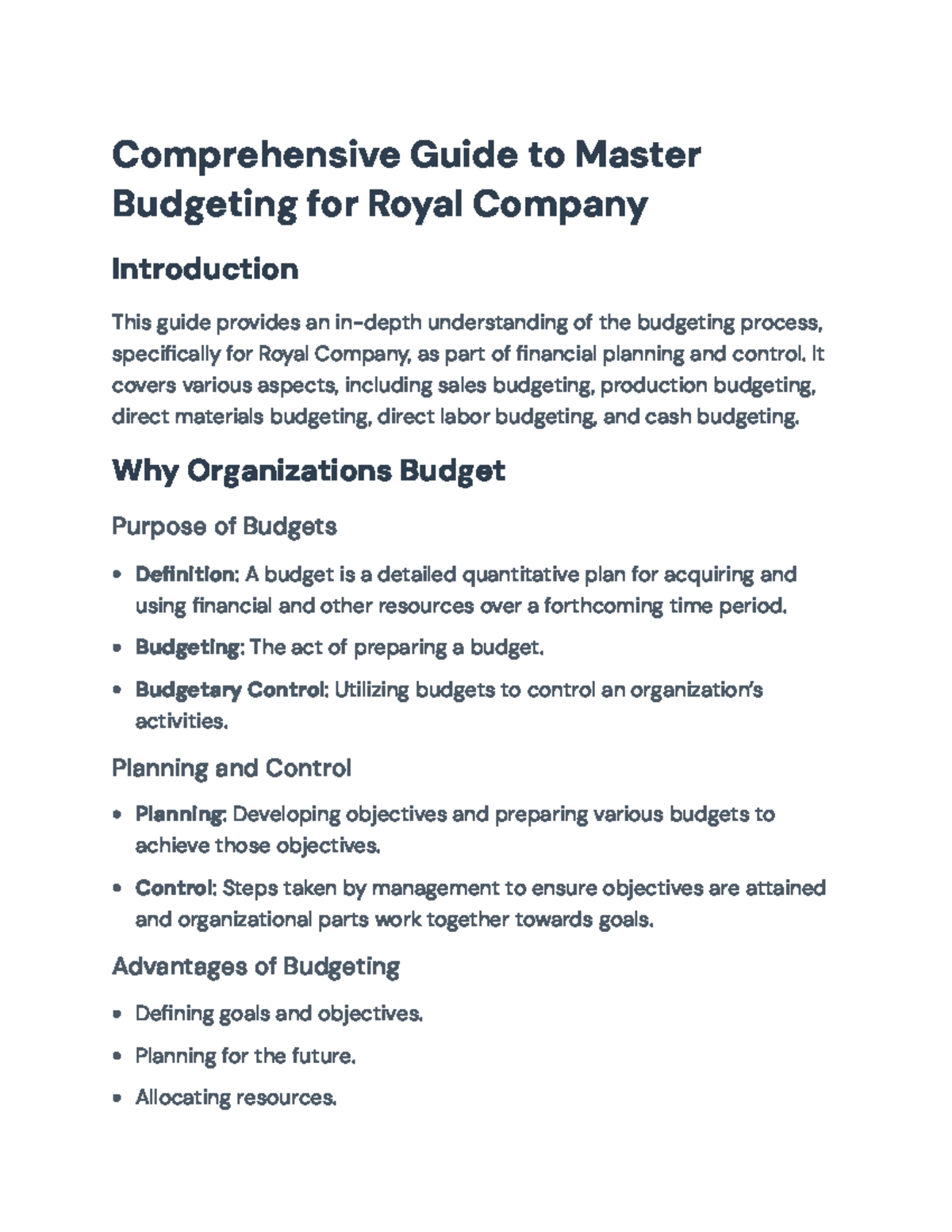 Master Budgeting Guide for Royal Company: Financial Planning Essentials ...