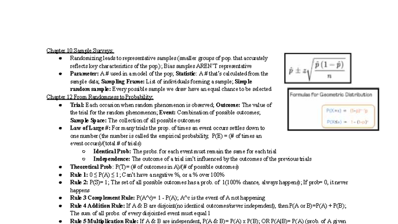 Stats Cheet Sheet 2: Key Concepts in Sampling & Probability - Studocu