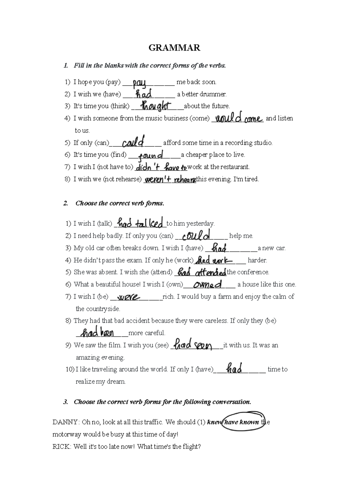 S8 Grammar - Verb Forms Practice and Exercises - Studocu