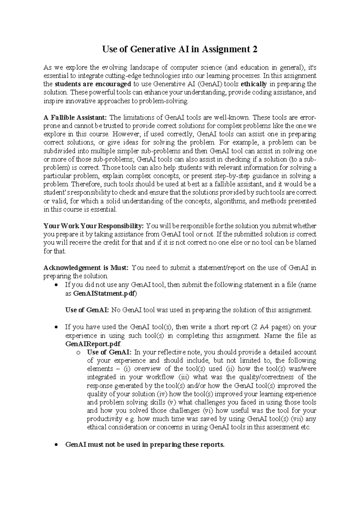 Generative AI in CS Assignment 2: Ethical Use & Reflections - Studocu