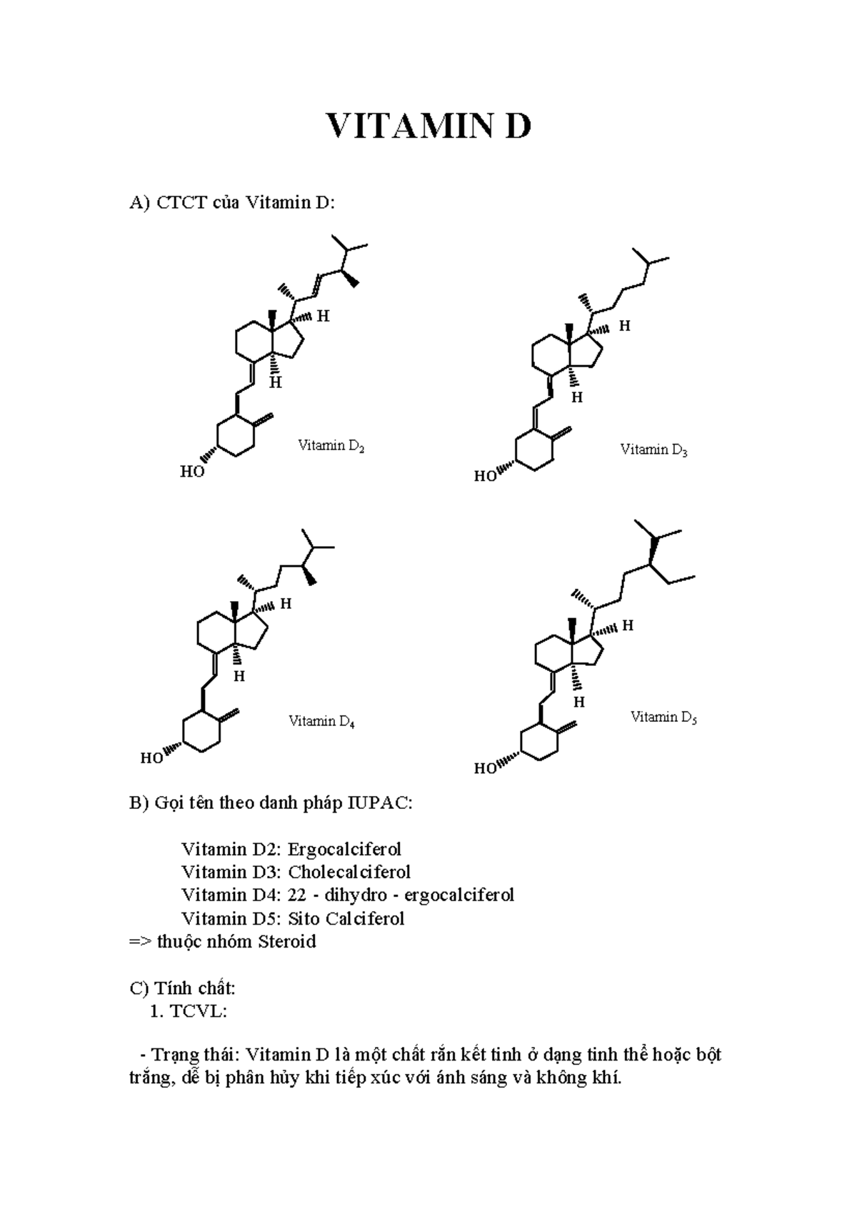 Vitamin D: Properties, Reactions, and Applications - Study Notes - Studocu