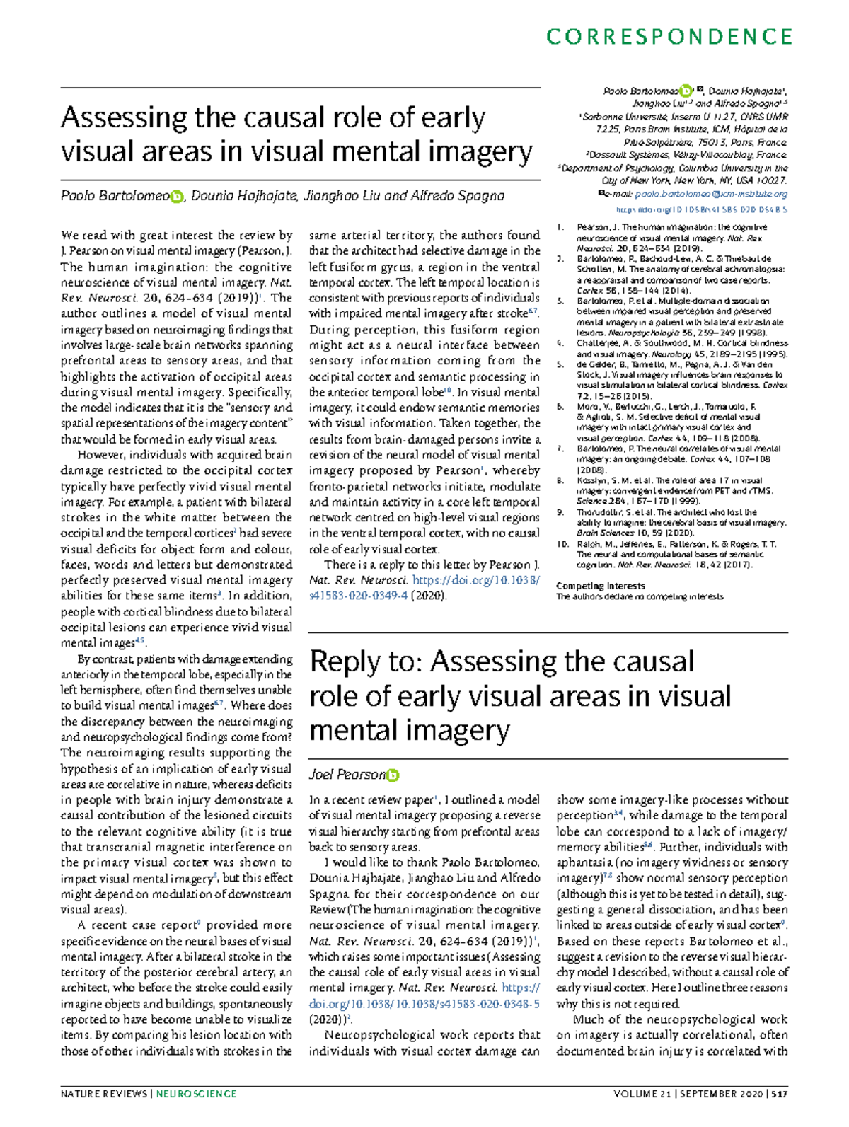 Assessing Early Visual Areas' Role in Visual Mental Imagery (PSY 2020 ...