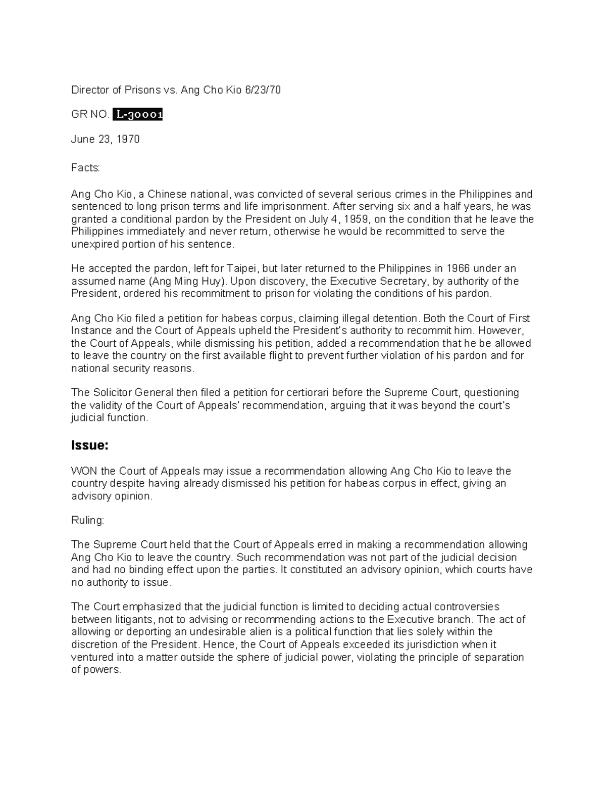 Director of Prisons vs. Ang Cho Kio: Supreme Court Ruling Analysis ...