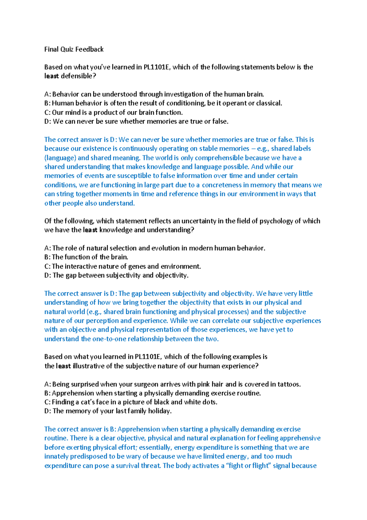 Final Quiz Feedback - Final Quiz Feedback Based on what you've learned ...