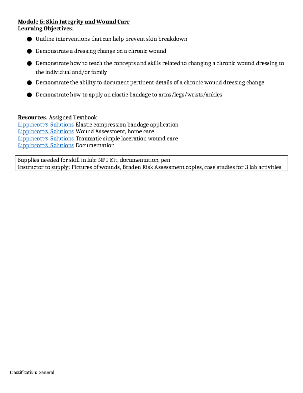 Module 5: Skin Integrity & Wound Care Lab Prep Sheet - Studocu