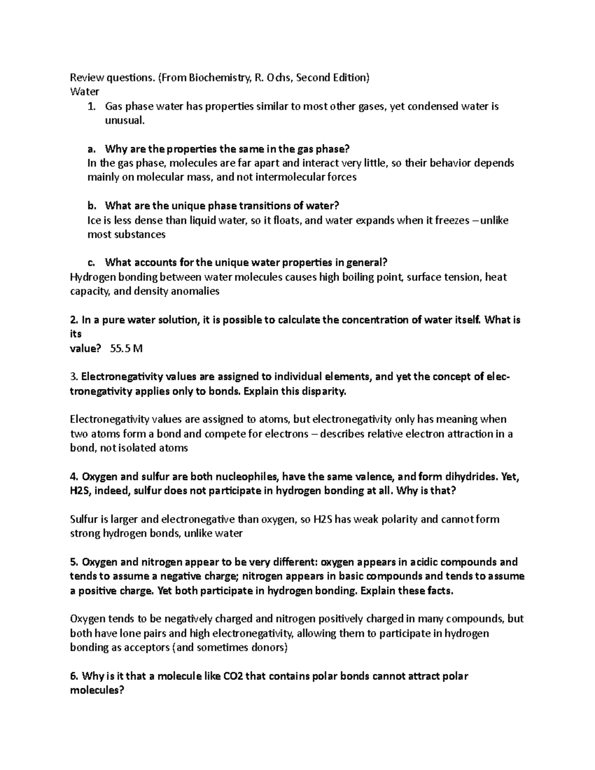 Biochemistry Review Questions: Key Concepts and Insights - Studocu