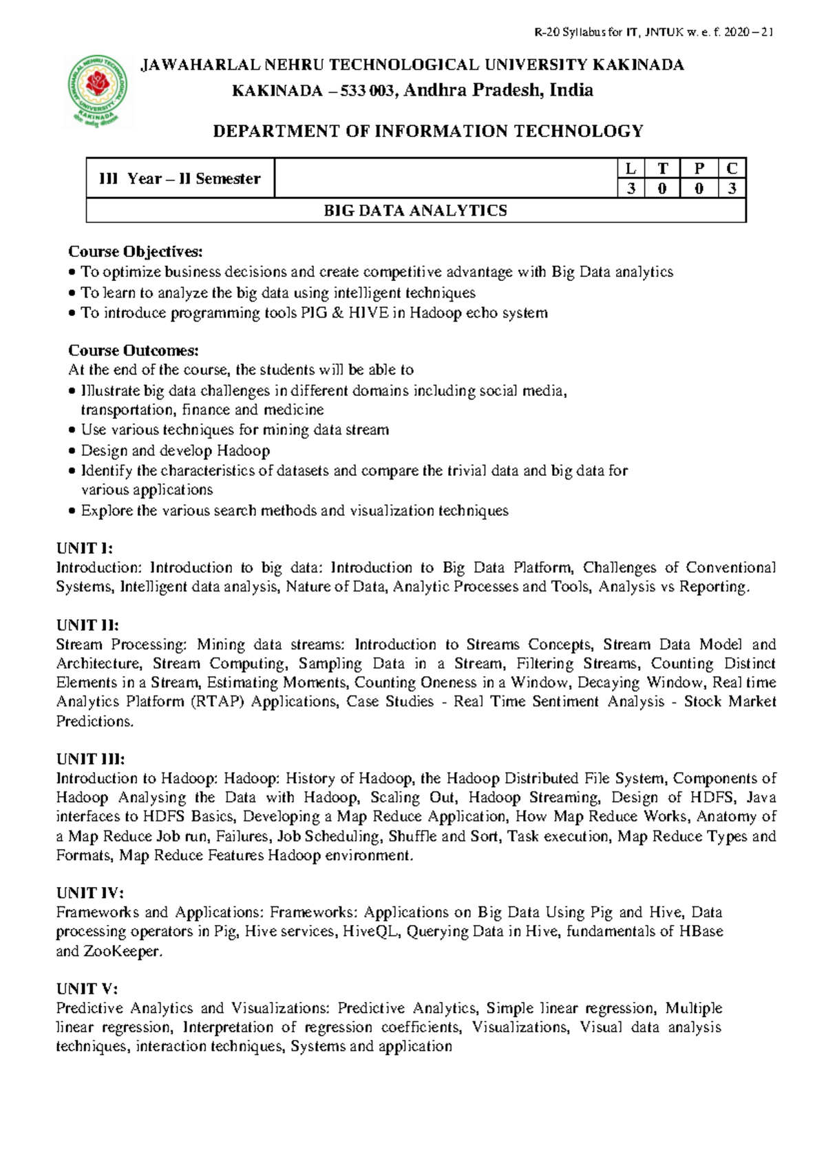 BDA R20 21NM - Summary of Big Data Analytics Concepts - Studocu