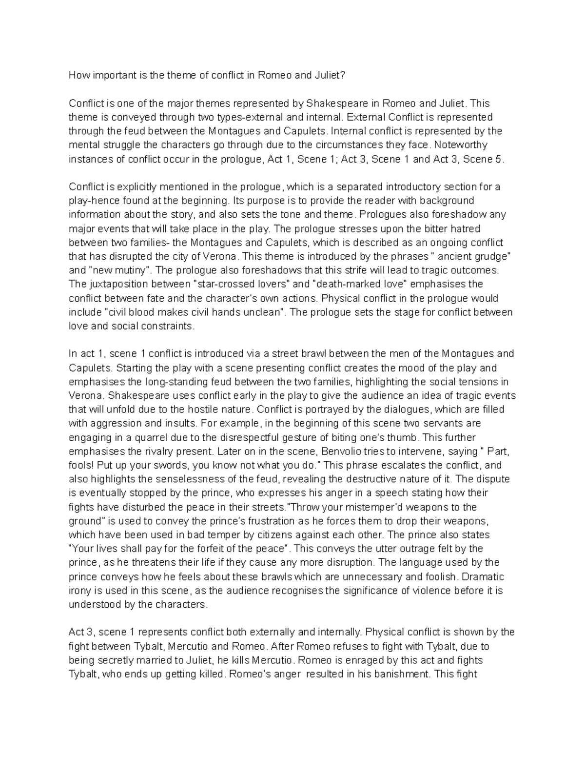 Romeo and Juliet - This theme is conveyed through two types-external ...