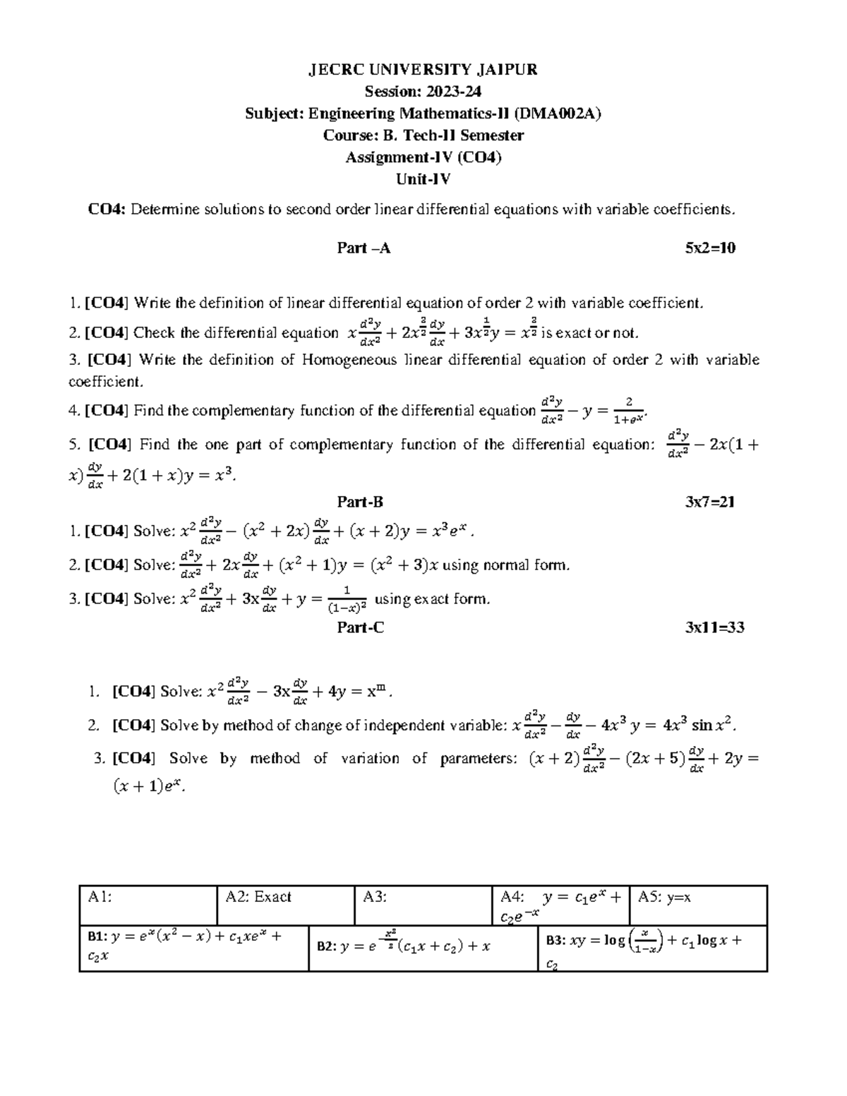 Engineering Differential Equations (DMA002A) - Assignment 4 - Studocu