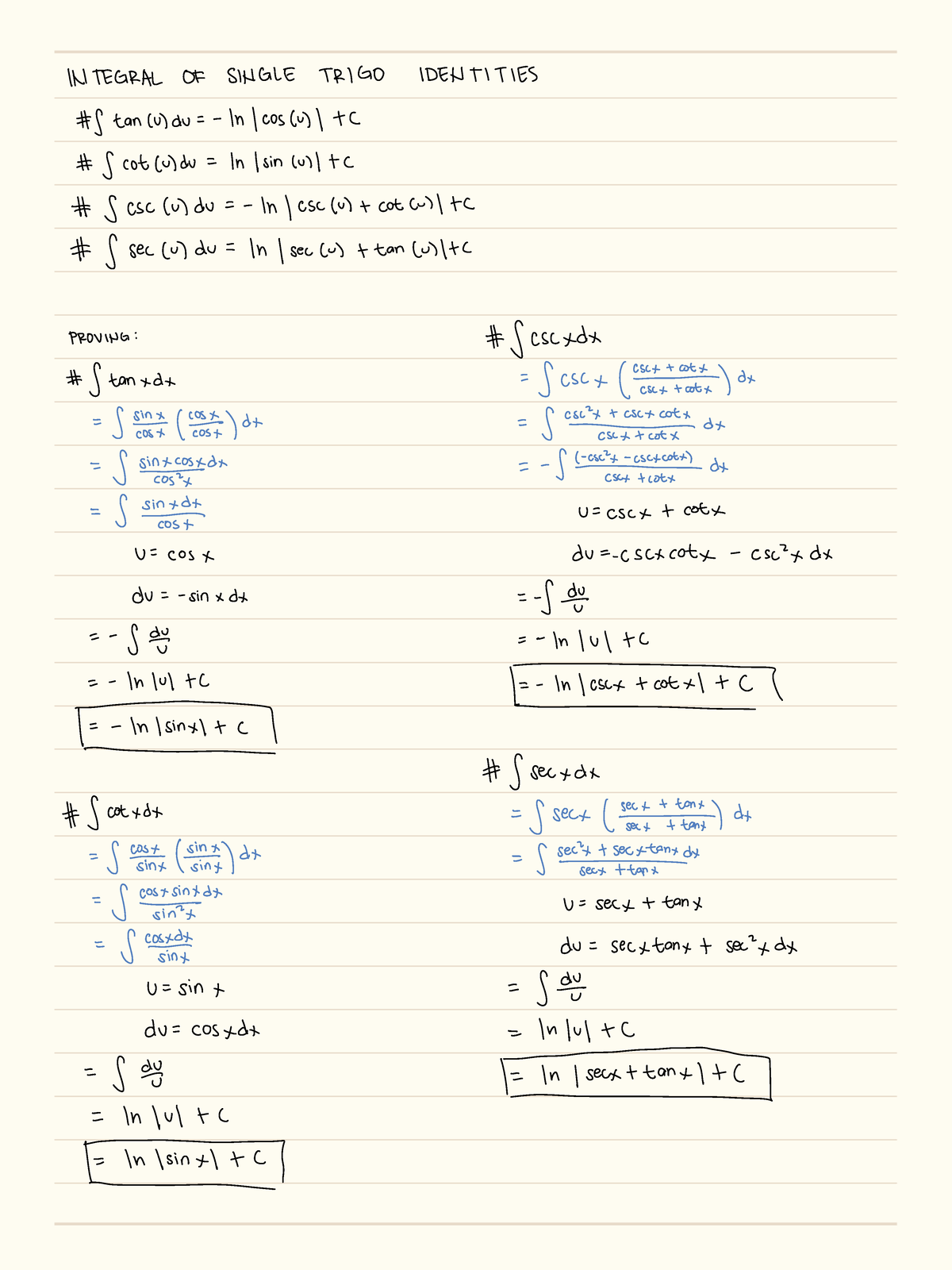 Integral of Single Trigo Identities - INTEGRAL OF SINGLE TRIGO ...