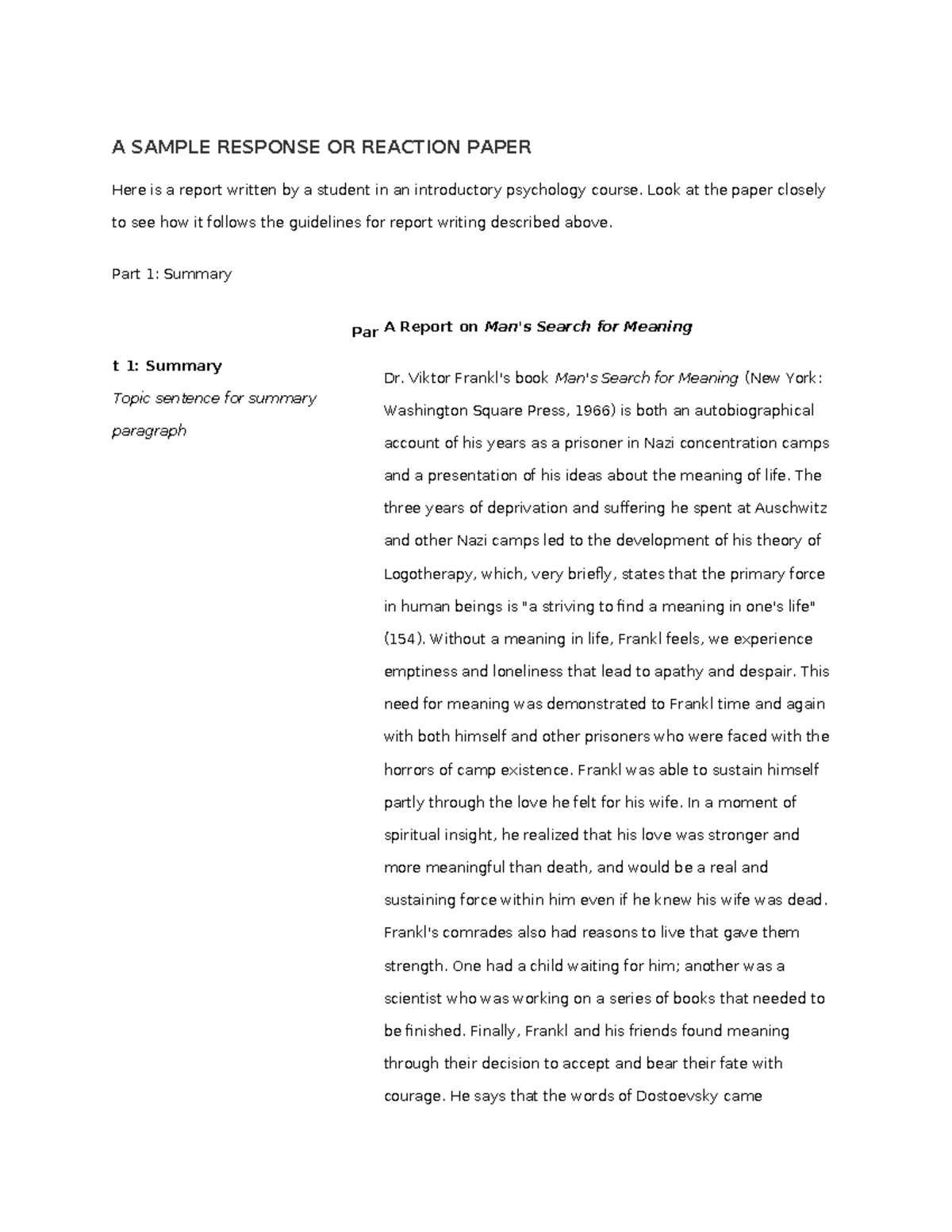 A Sample Response OR Reaction Paper - A SAMPLE RESPONSE OR REACTION ...