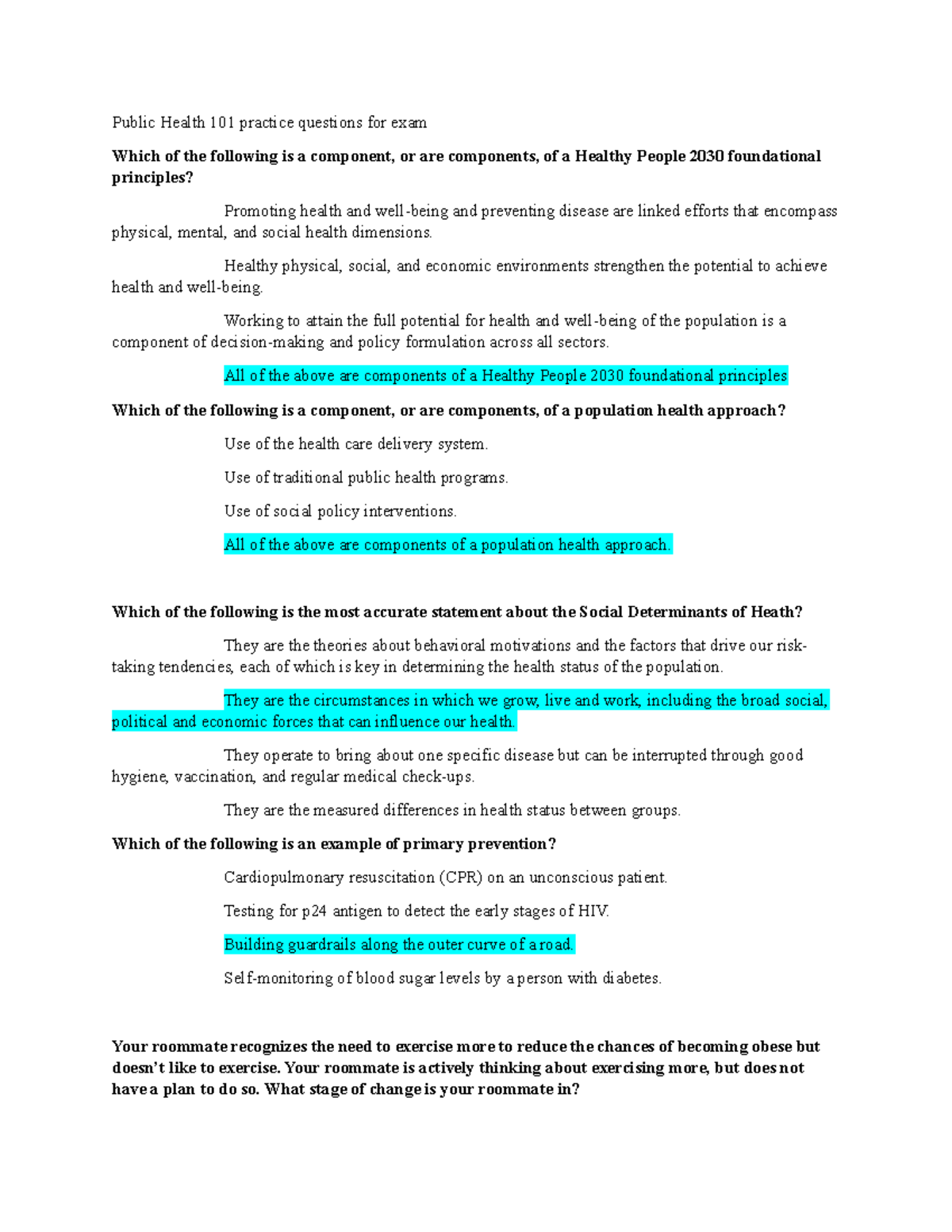 Public Health 101 - Exam Practice Questions and Study Guide - Studocu