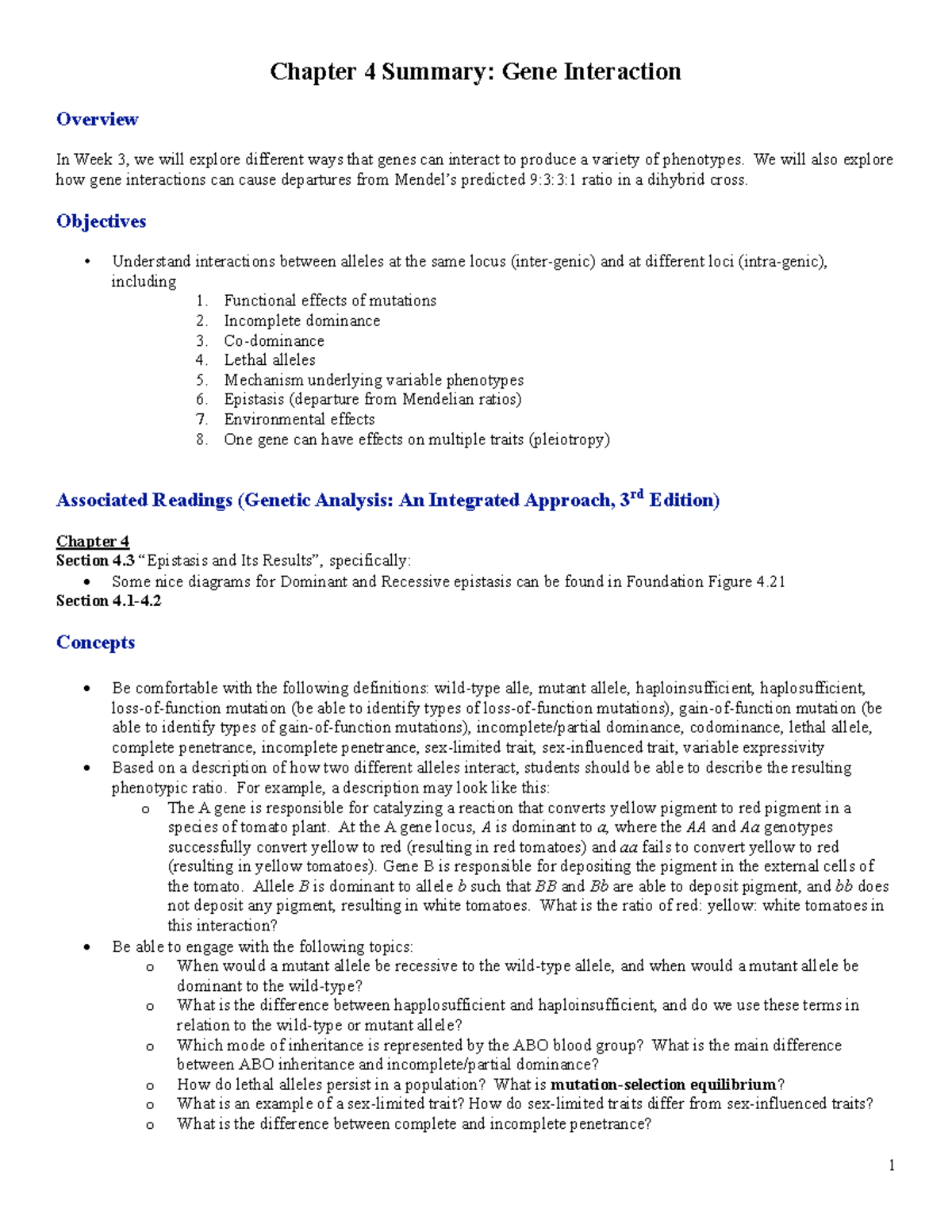 Chapter 4 Summary: Overview of Gene Interactions and Phenotypes - Studocu